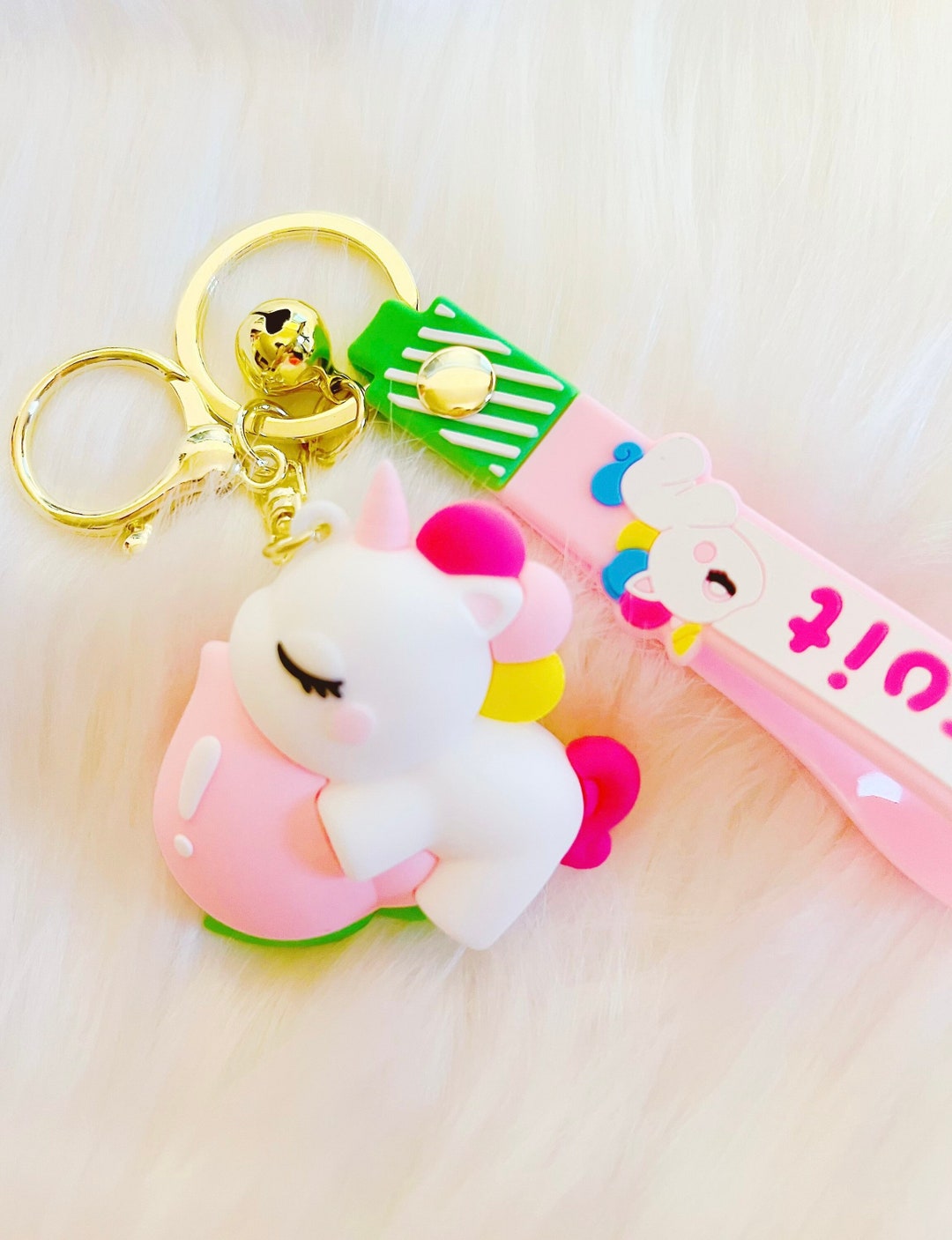 Super Cute Pink Peach and Unicorn Silicone Keychain/key Holder With a ...