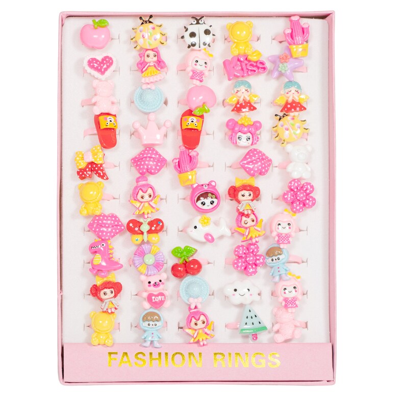 50 Pieces Kids Rings, Little Girls Cute Design Rings Set in the Box ...