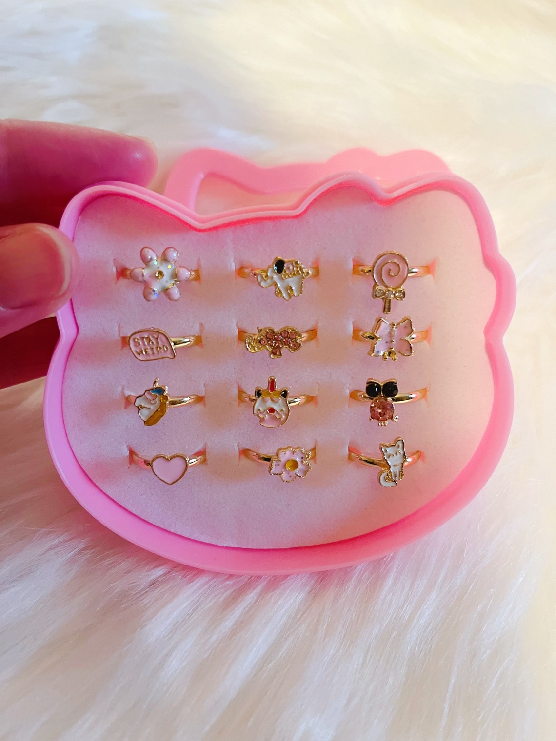 12pcs Little Girls Adjustable Rings in Box, Kids Cute Jewelry Rings Set ...
