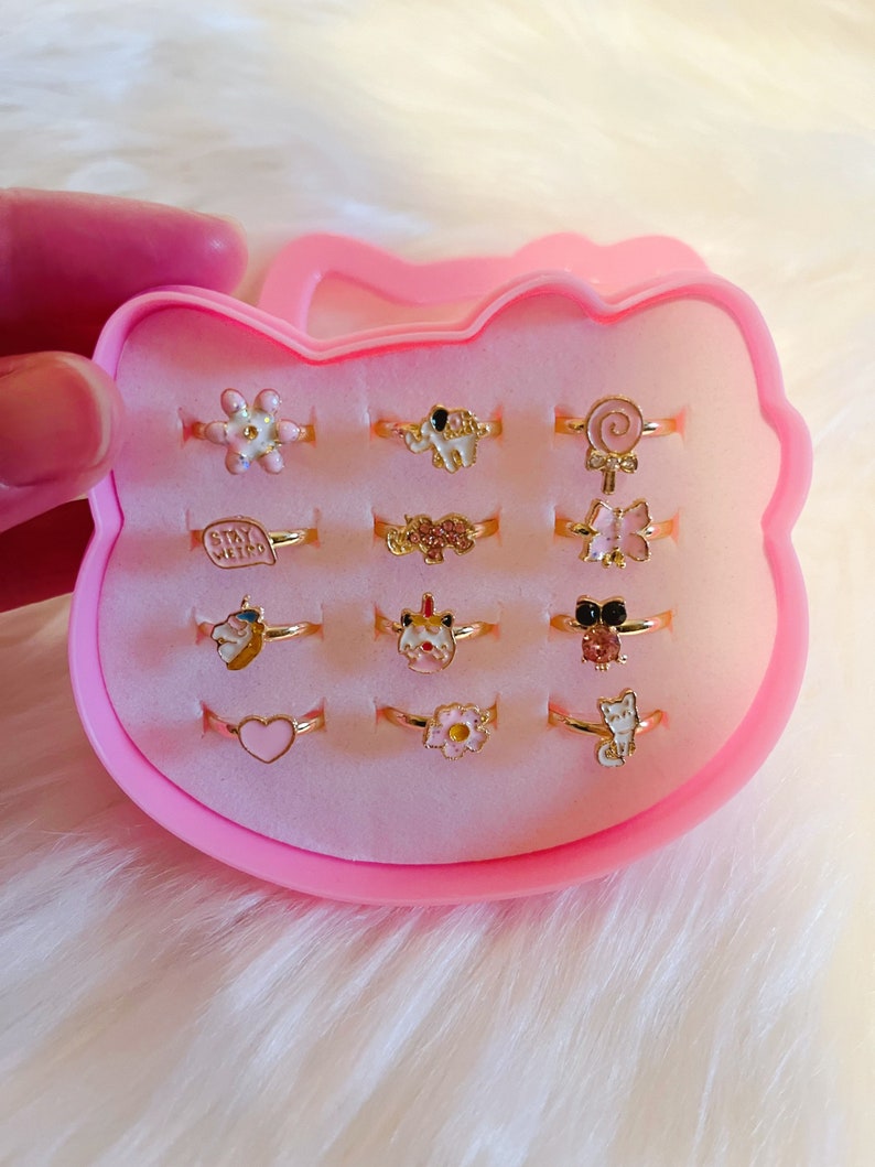 12pcs Little Girls Adjustable Rings in Box, Kids Cute Jewelry Rings Set ...