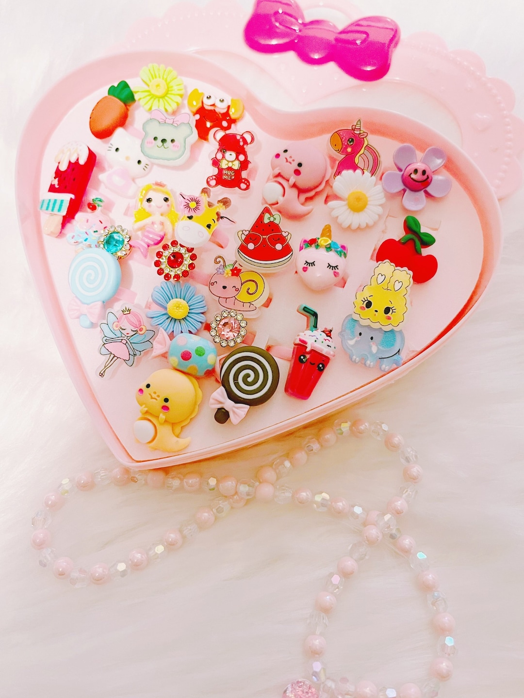 30 Pieces Kids Rings, Little Girls Cute Design Rings Set in the Box ...