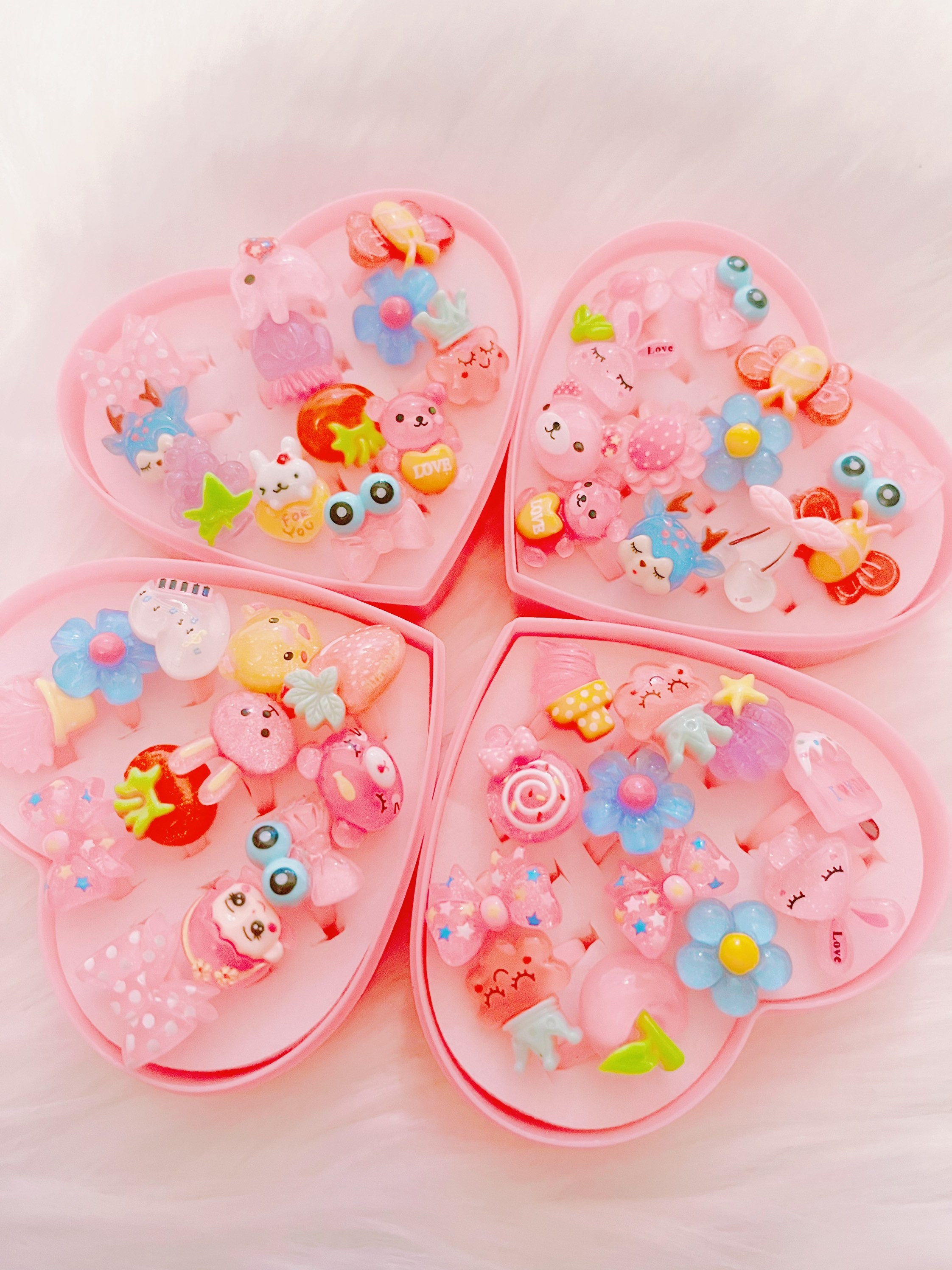 12 Pieces Kids Rings, Little Girls Cute Design Rings Set in the Box ...