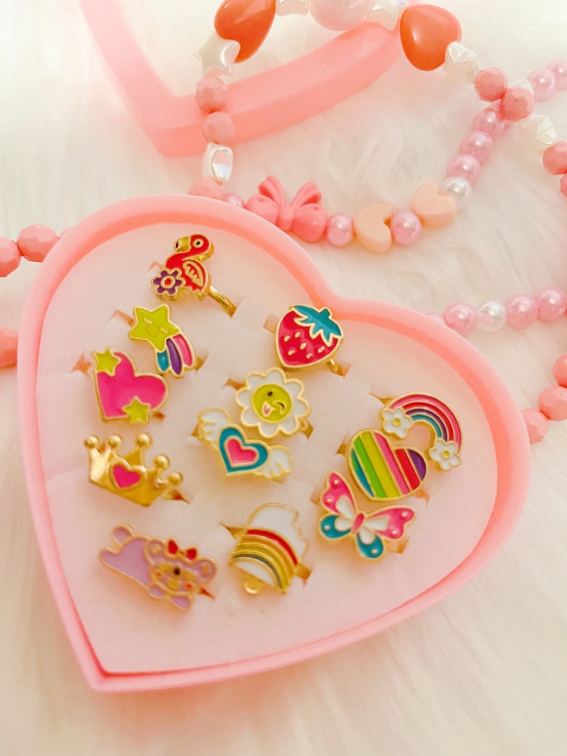 12 Pieces Kids Rings, Little Girls Cute Design Rings Set in the Heart ...