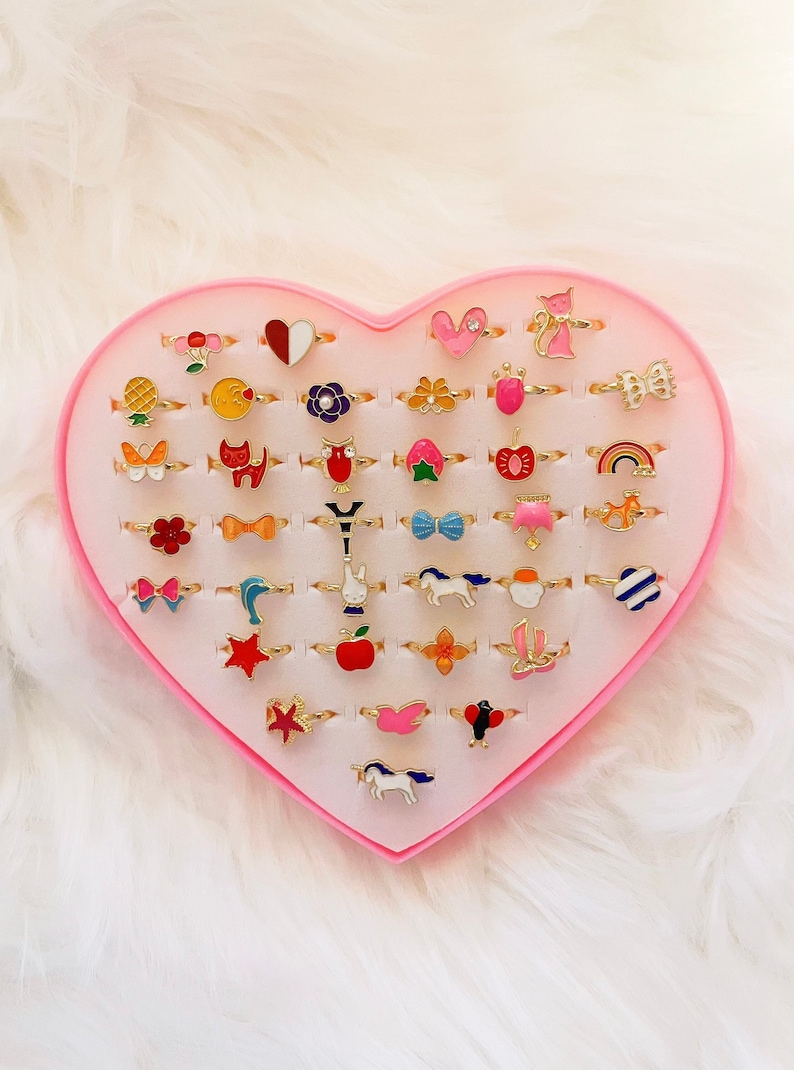 36pcs Little Girl Adjustable Rings in Box, Kids Jewelry Rings Set With ...