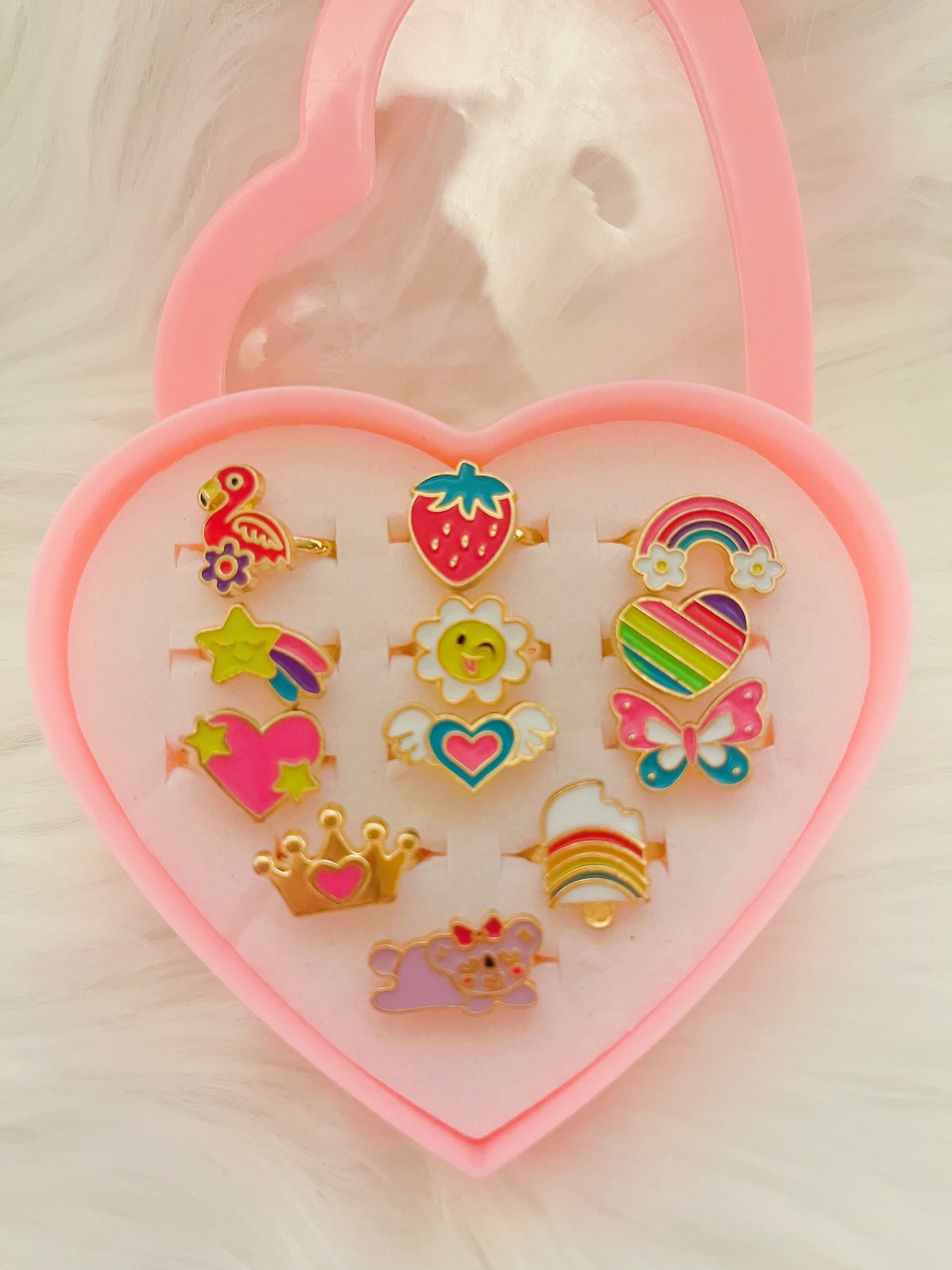 12 Pieces Kids Rings, Little Girls Cute Design Rings Set in the Heart ...