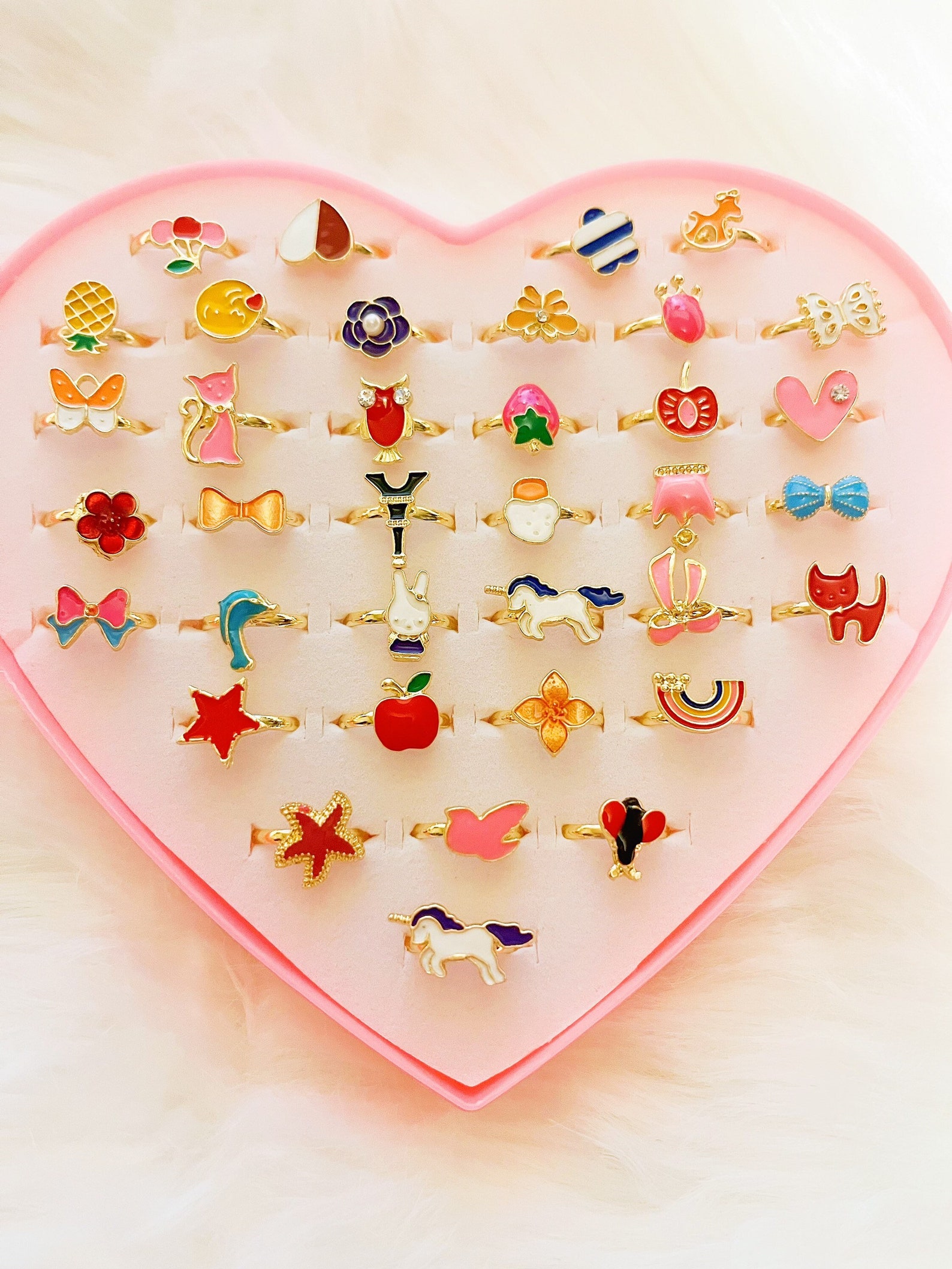 36pcs Little Girl Adjustable Rings in Box, Kids Jewelry Rings Set With ...