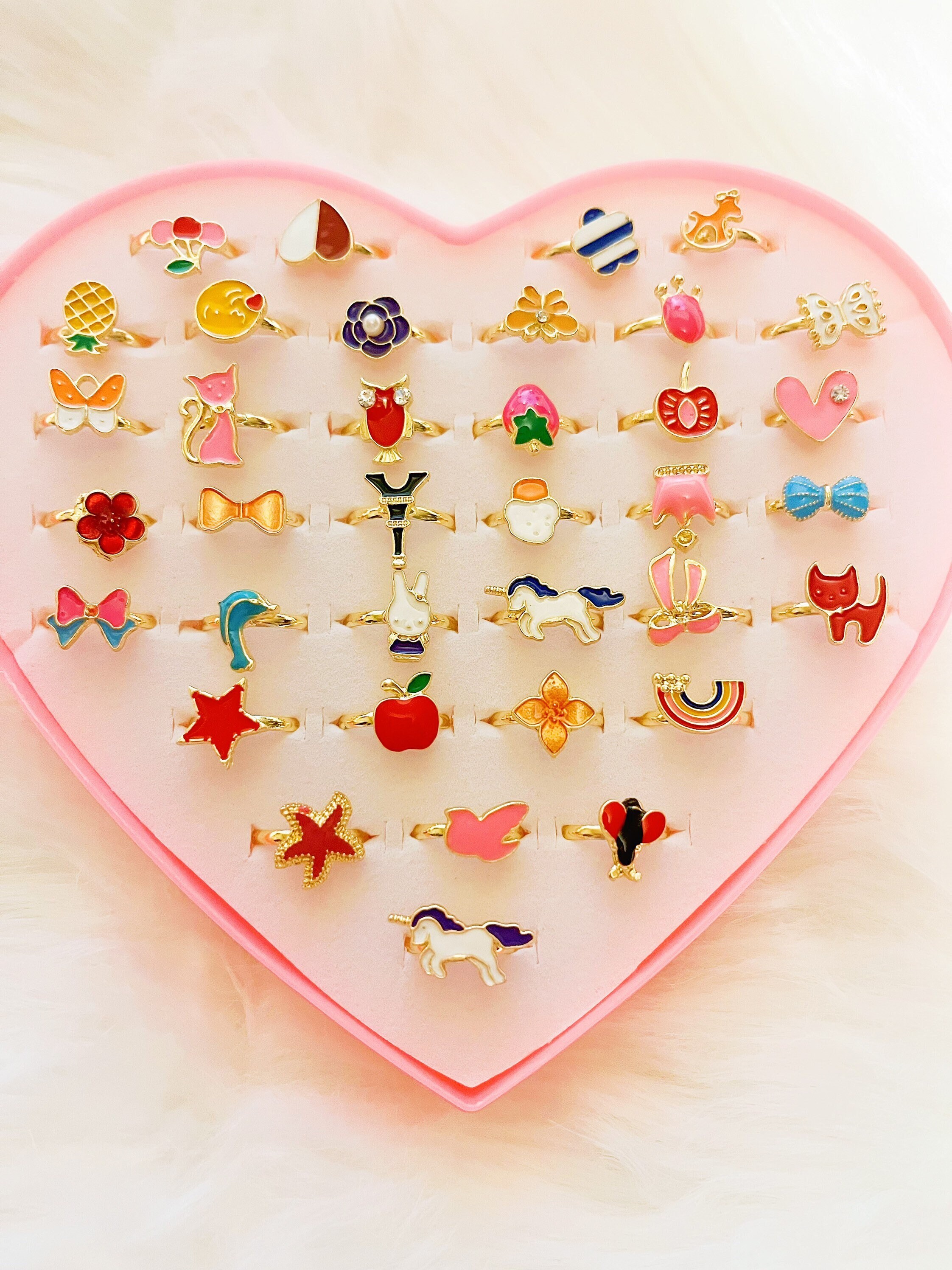36pcs Little Girl Adjustable Rings in Box, Kids Jewelry Rings Set With ...