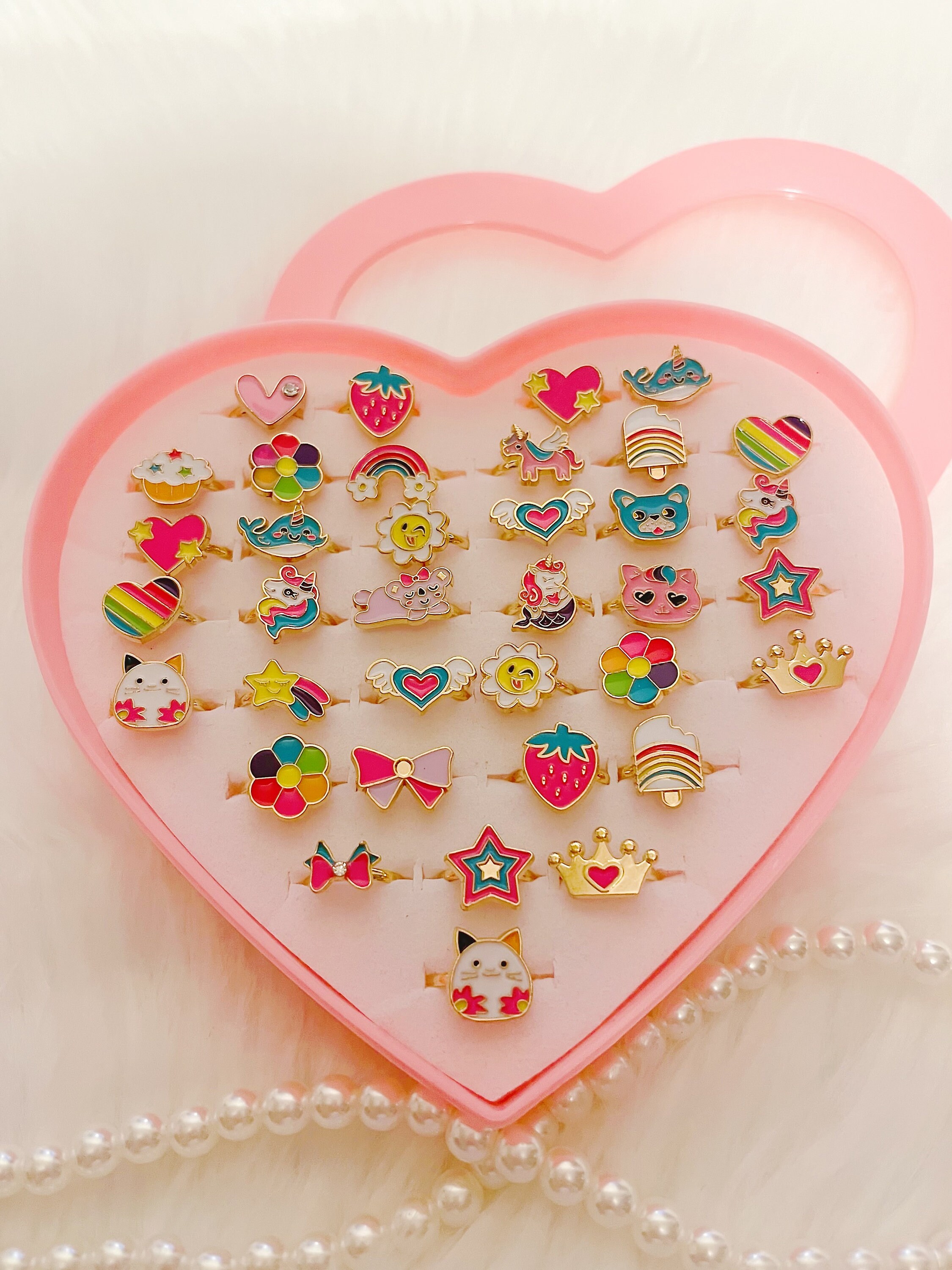 36pcs Little Girl Adjustable Rings in Box, Kids Jewelry Rings Set With ...