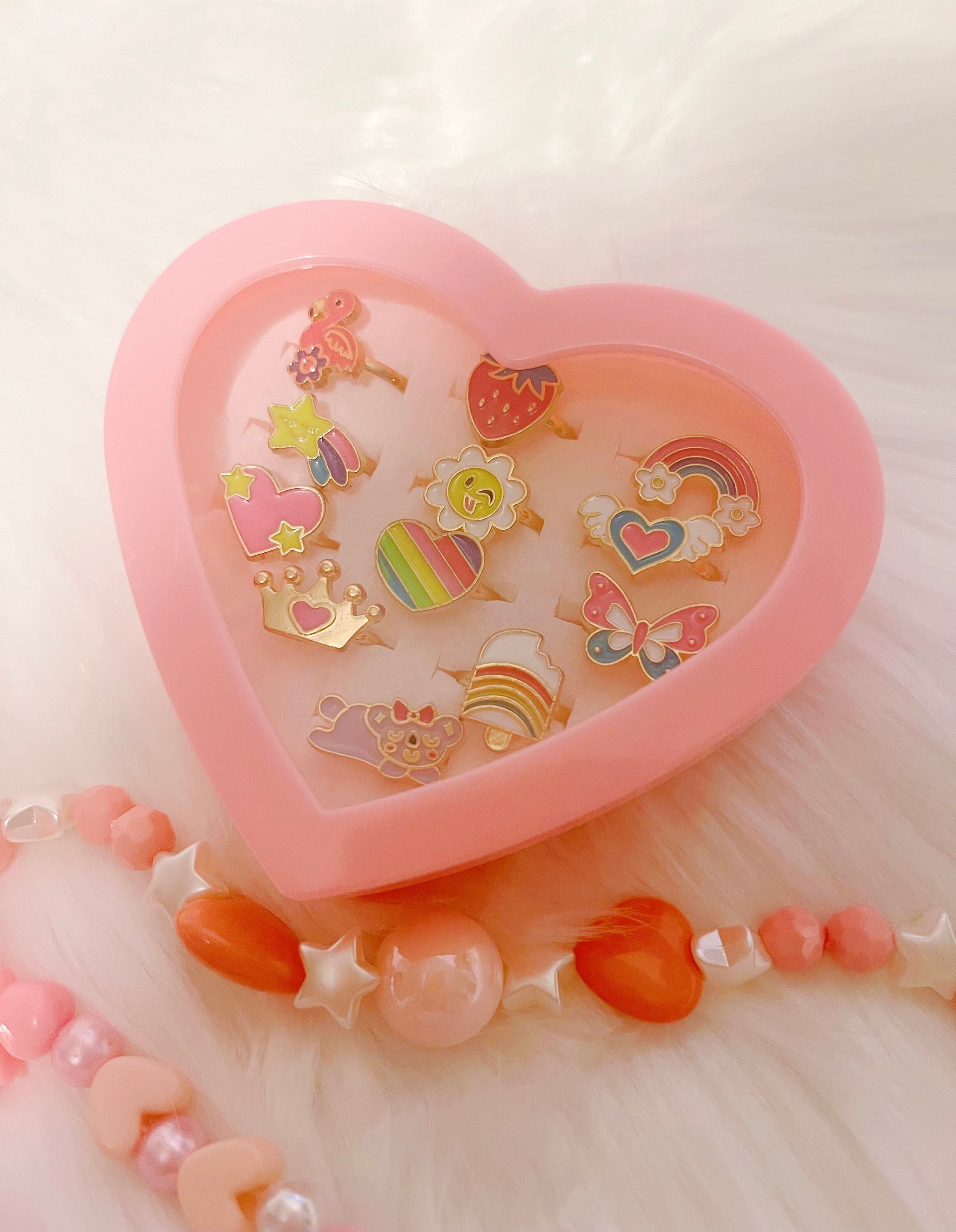 12 Pieces Kids Rings, Little Girls Cute Design Rings Set in the Heart ...