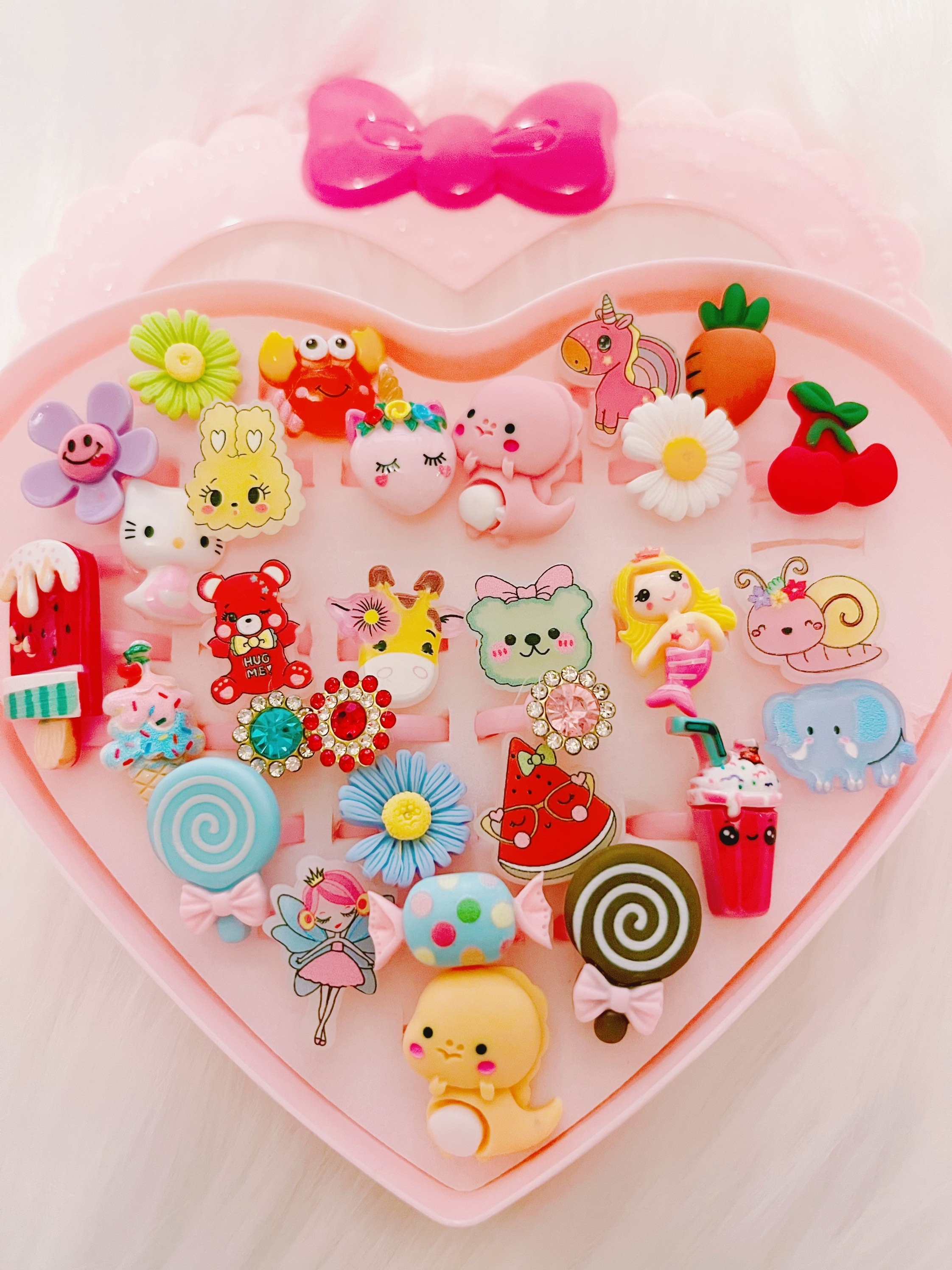 30 Pieces Kids Rings, Little Girls Cute Design Rings Set in the Box ...