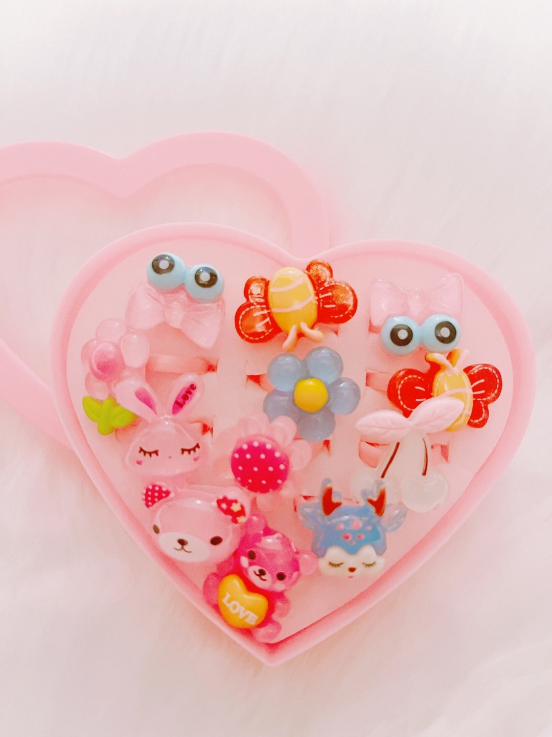 12 Pieces Kids Rings, Little Girls Cute Design Rings Set in the Box ...