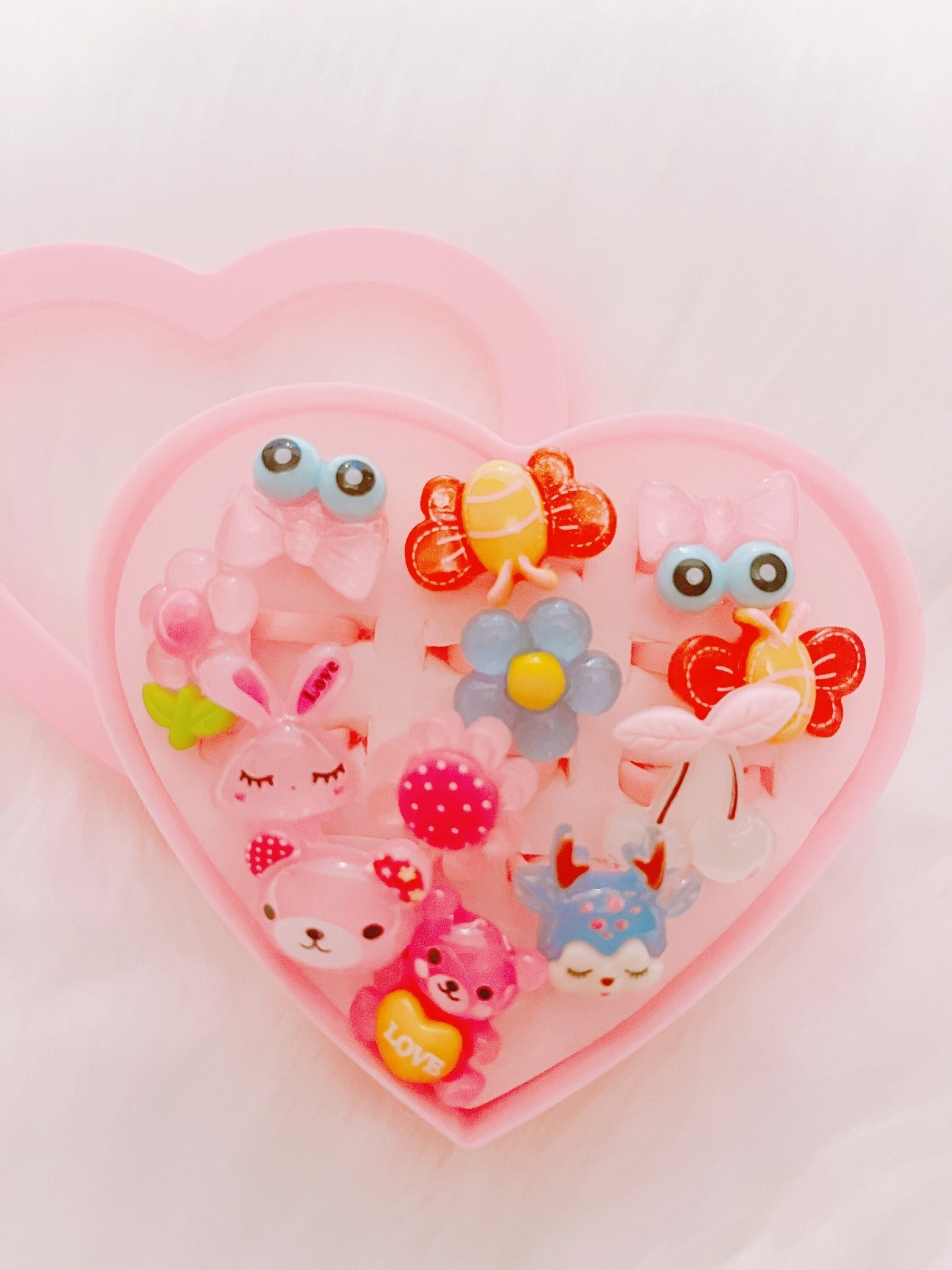 12 Pieces Kids Rings, Little Girls Cute Design Rings Set in the Box ...