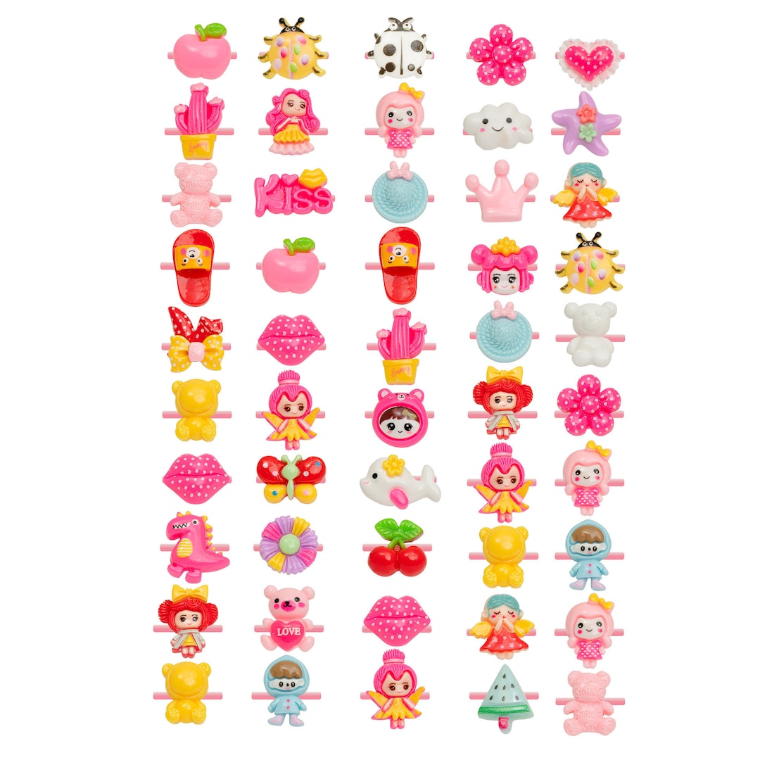 50 Pieces Kids Rings, Little Girls Cute Design Rings Set in the Box ...