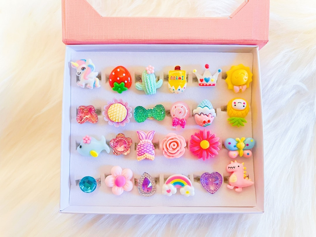 24 Pieces Kids Rings Set,girls Cute Design Fashion Rings Set in the Box ...