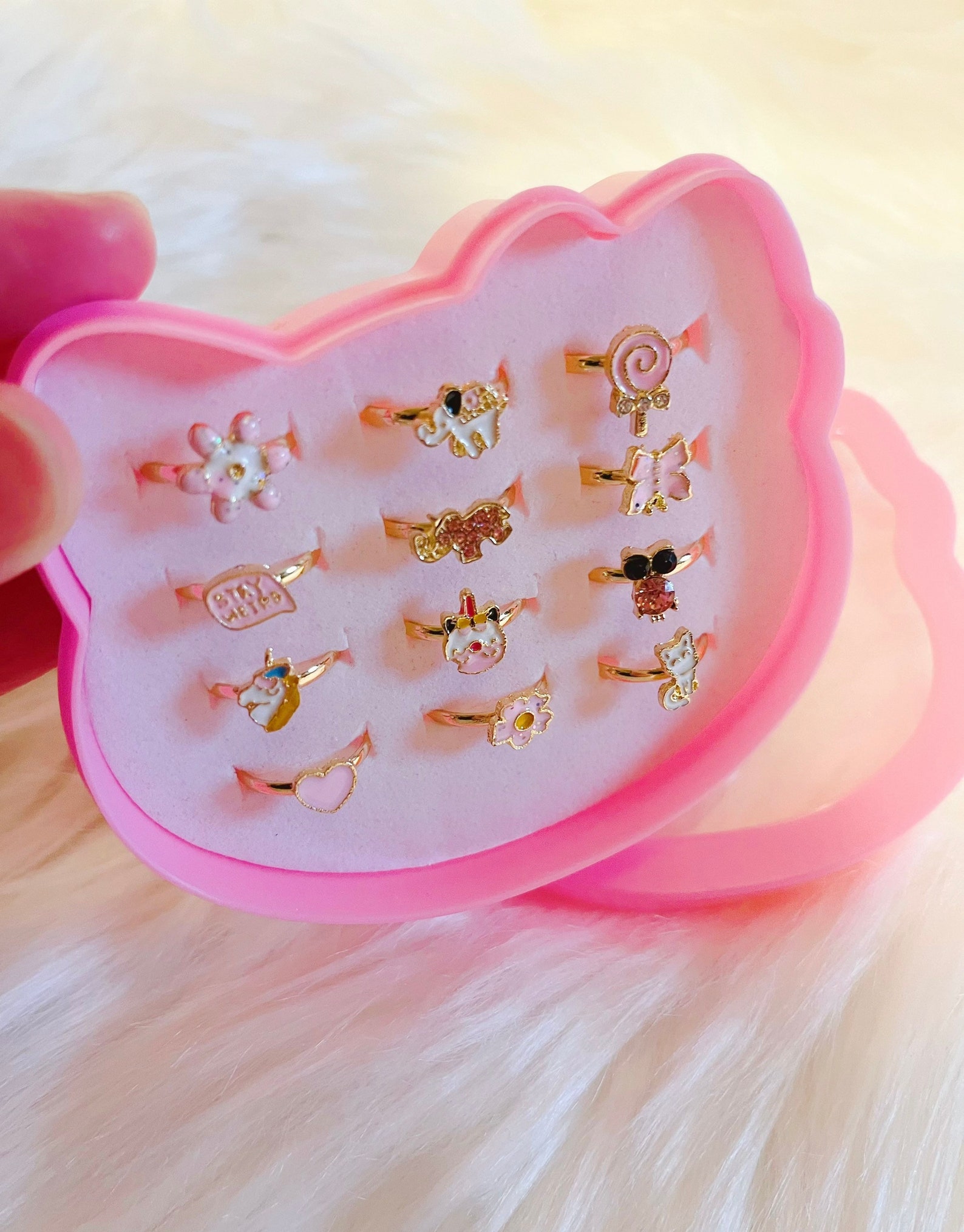 12pcs Little Girls Adjustable Rings in Box, Kids Cute Jewelry Rings Set ...