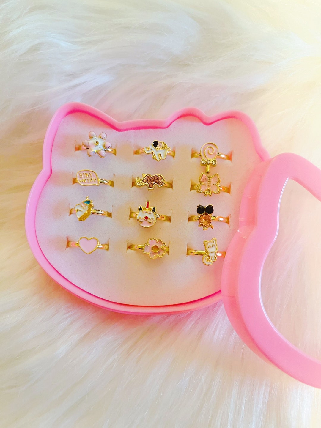 12pcs Little Girls Adjustable Rings in Box, Kids Cute Jewelry Rings Set ...
