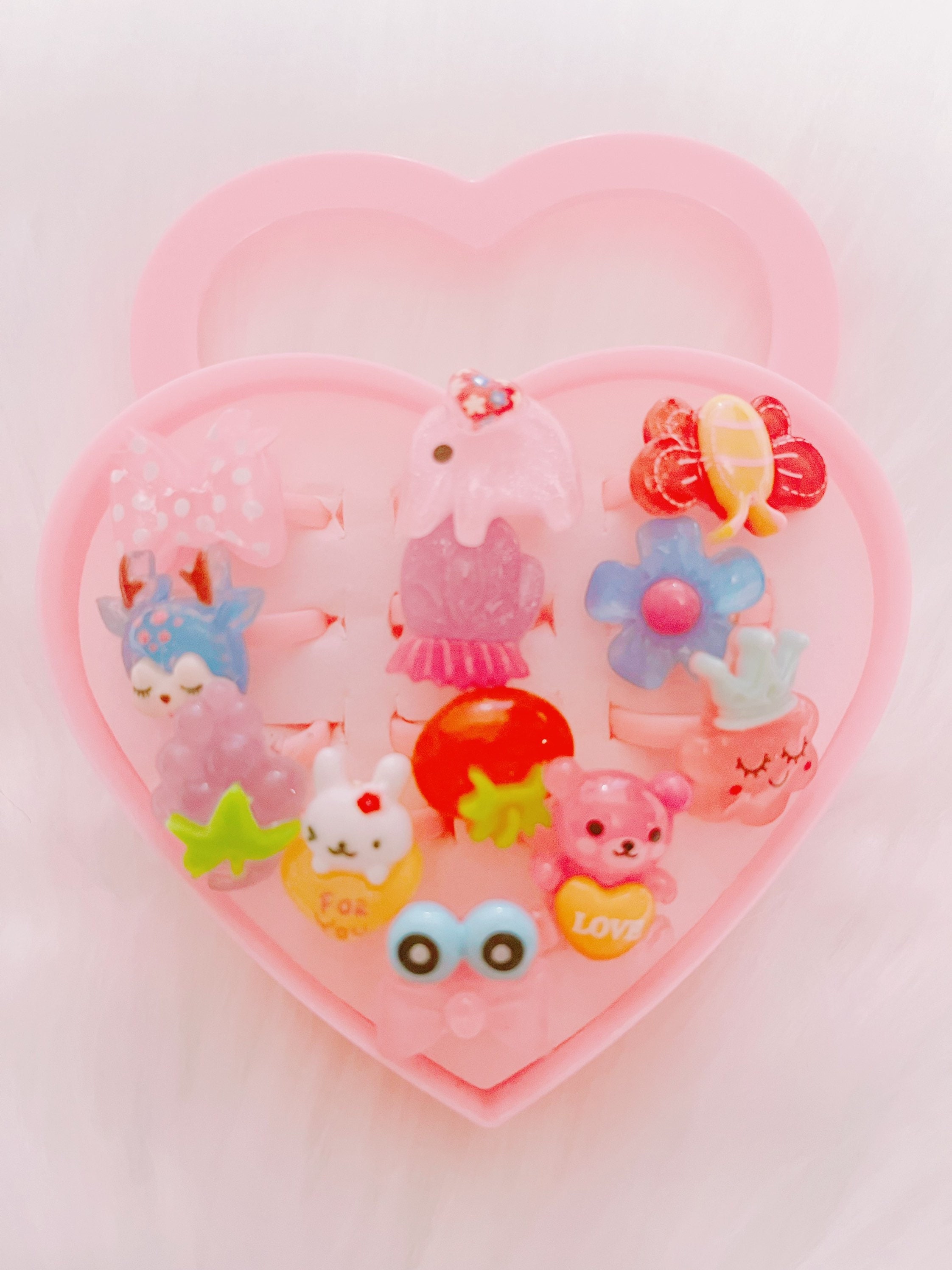 12 Pieces Kids Rings, Little Girls Cute Design Rings Set in the Box ...