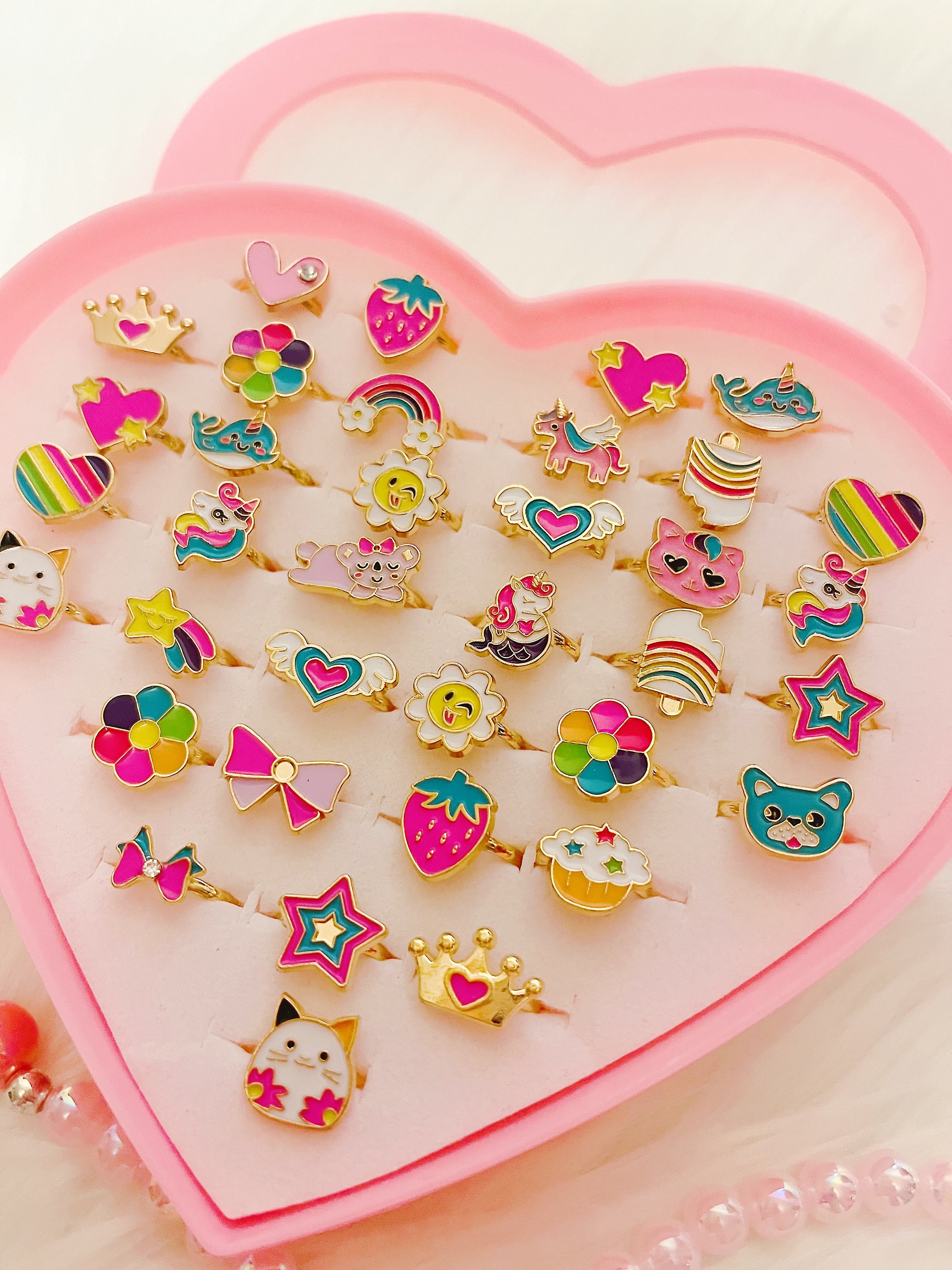 36pcs Little Girl Adjustable Rings in Box, Kids Jewelry Rings Set With ...