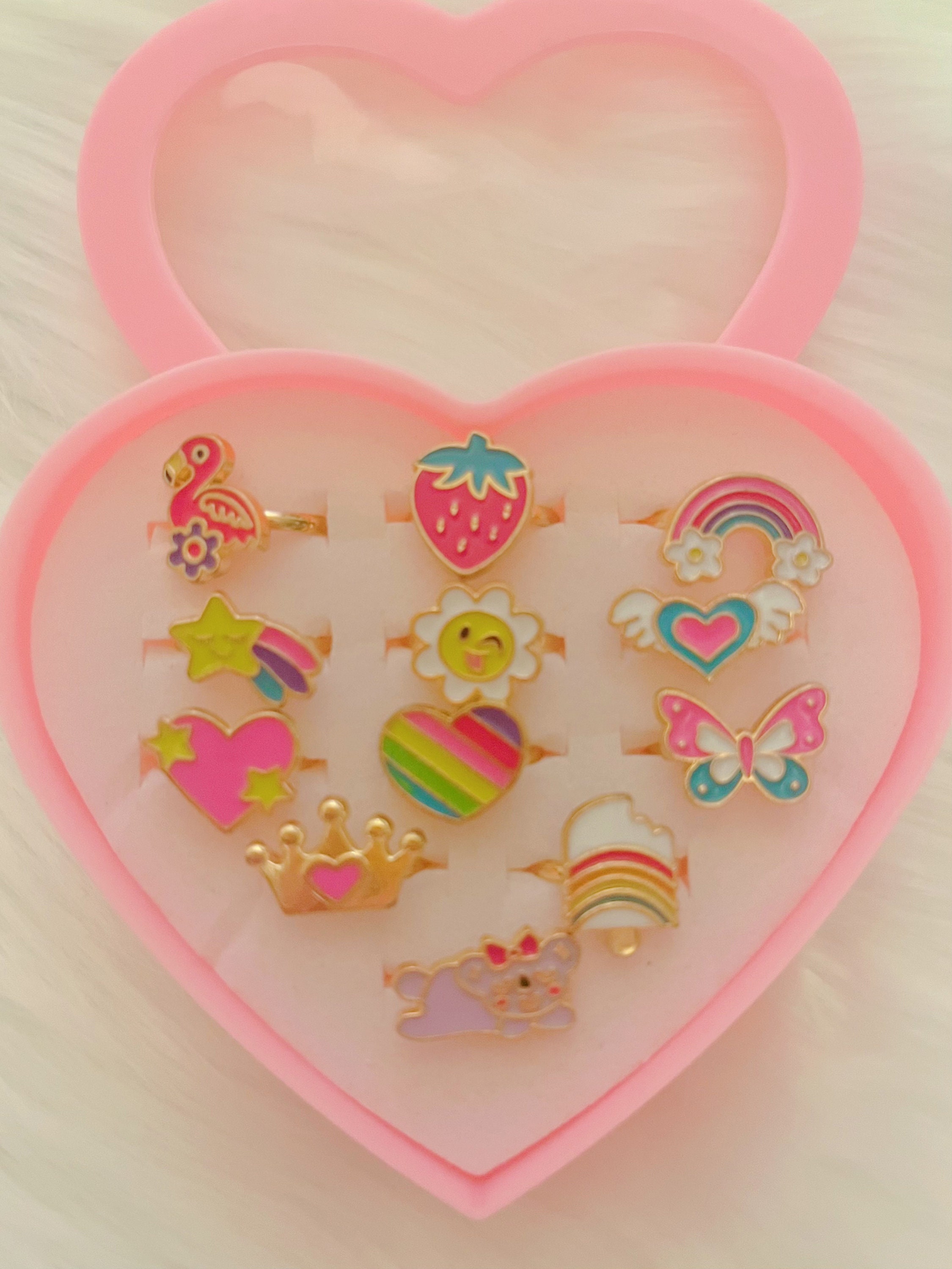 12 Pieces Kids Rings, Little Girls Cute Design Rings Set in the Heart ...
