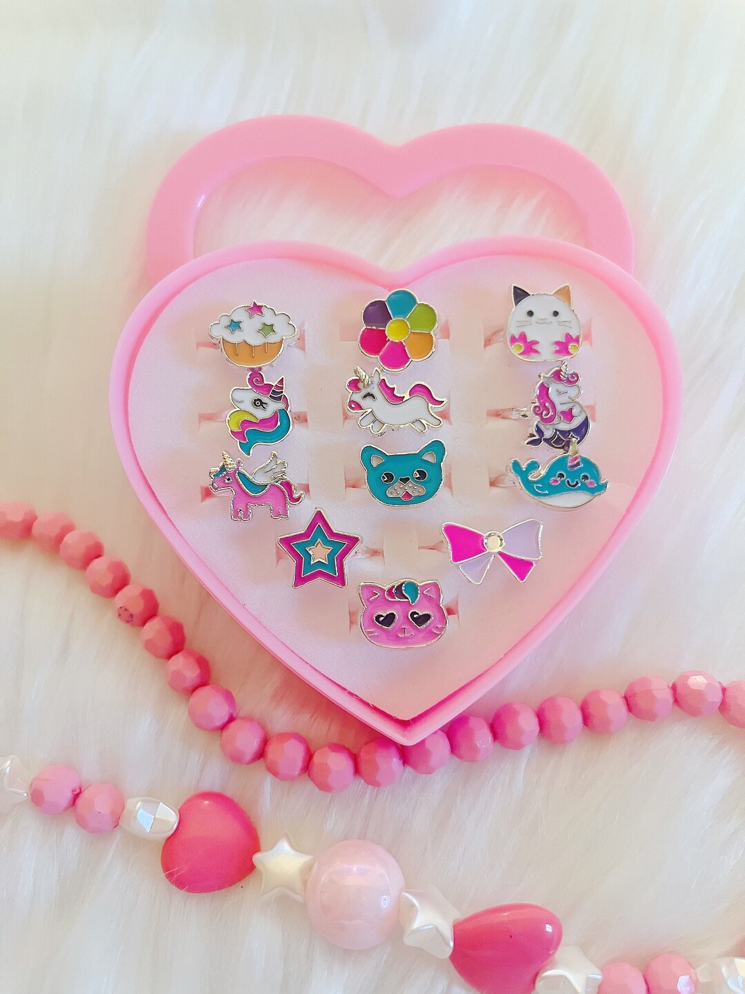 12 Pieces Kids Rings, Little Girls Cute Design Rings Set in the Heart ...