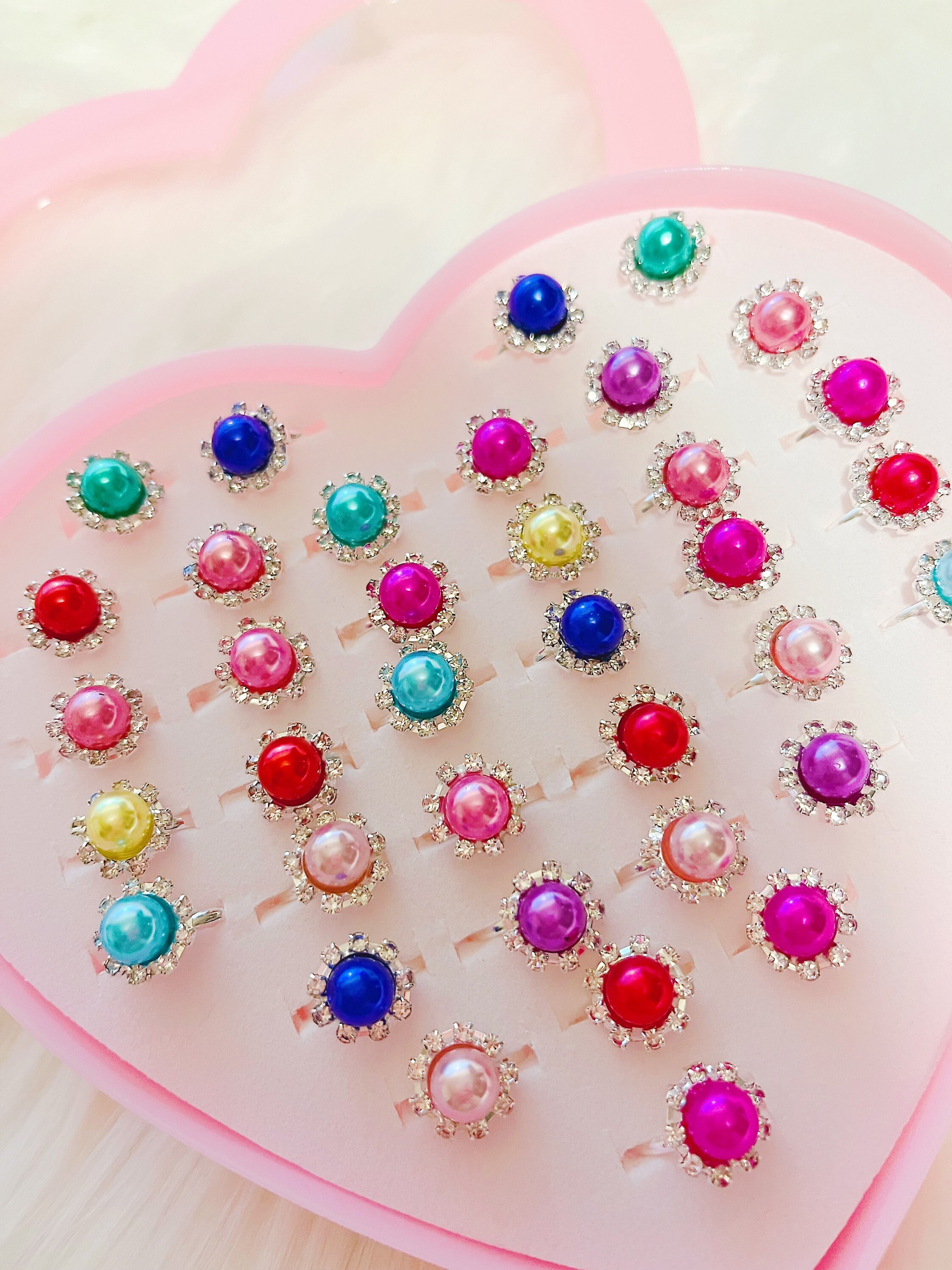 Little Girls Jewel Rings,36 Pcs Little Girls Princess Pearls Adjustable ...