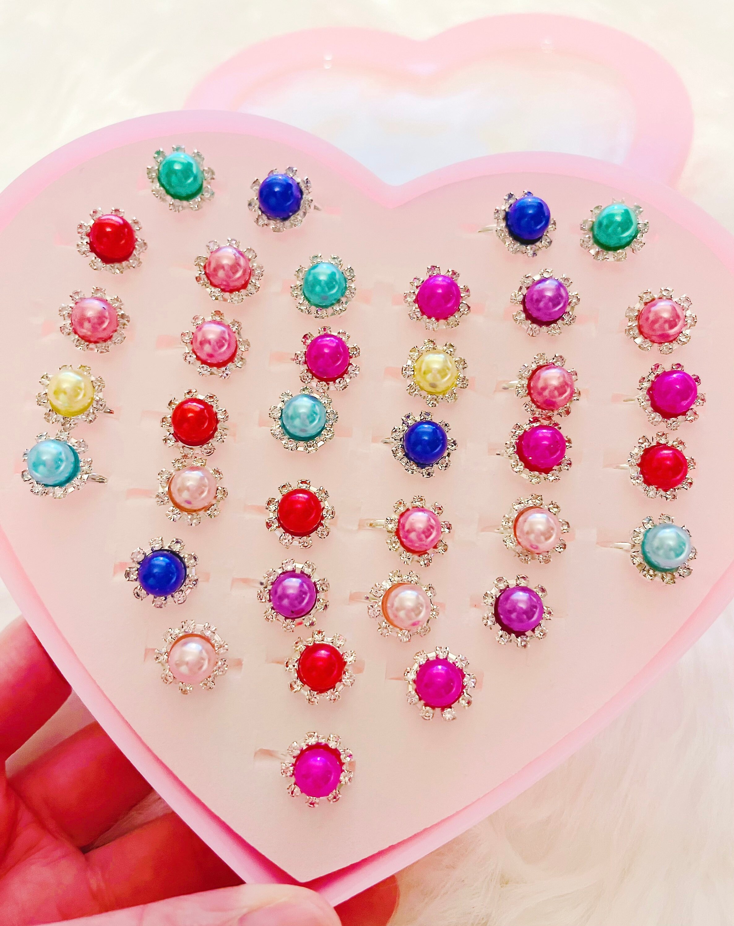 Little Girls Jewel Rings,36 Pcs Little Girls Princess Pearls Adjustable ...