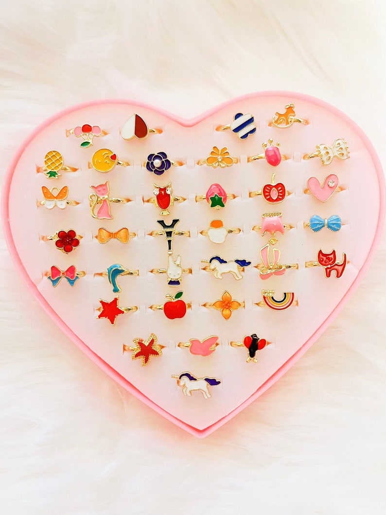 36pcs Little Girl Adjustable Rings in Box, Kids Jewelry Rings Set With ...
