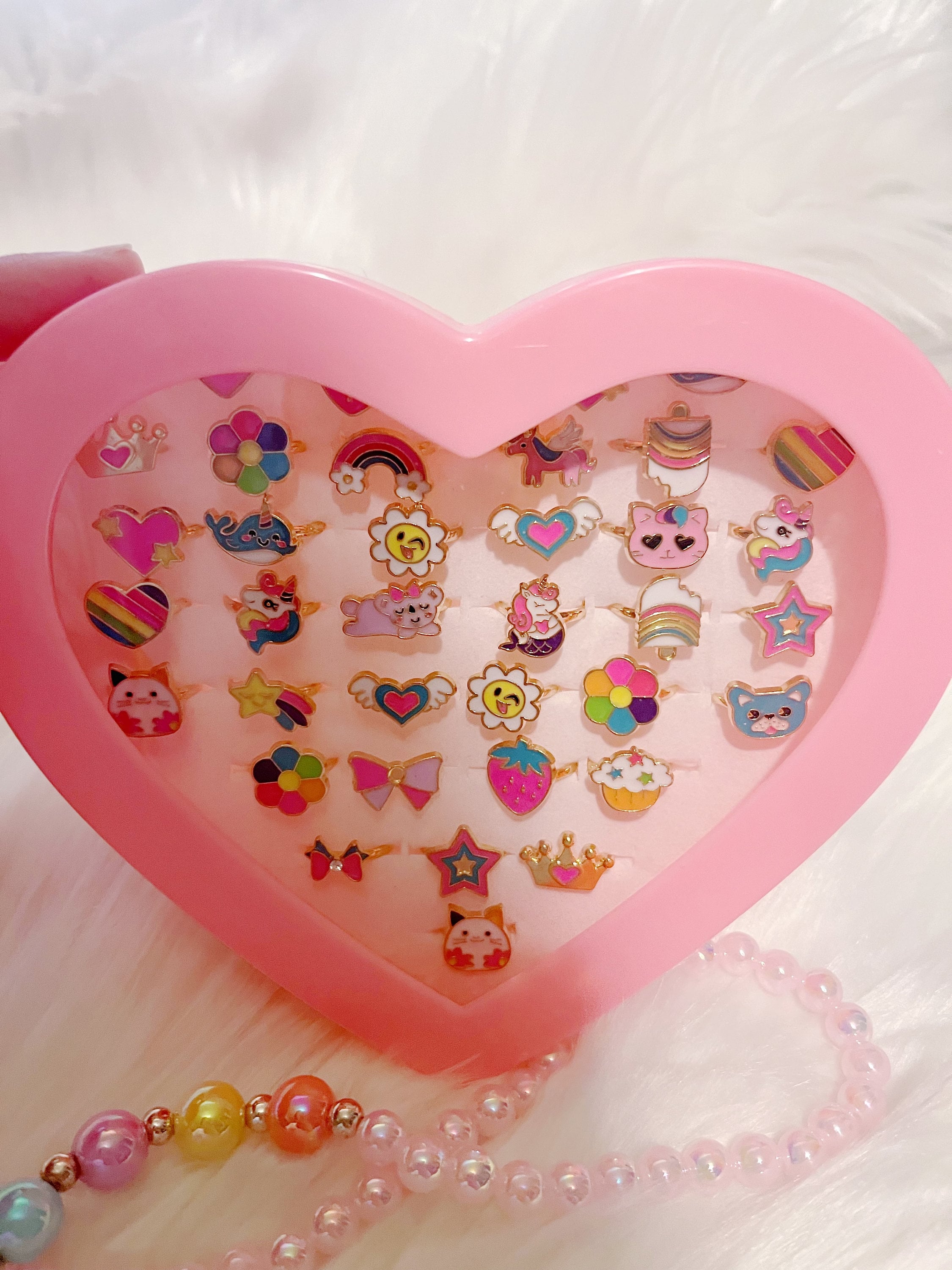 36pcs Little Girl Adjustable Rings in Box, Kids Jewelry Rings Set With ...