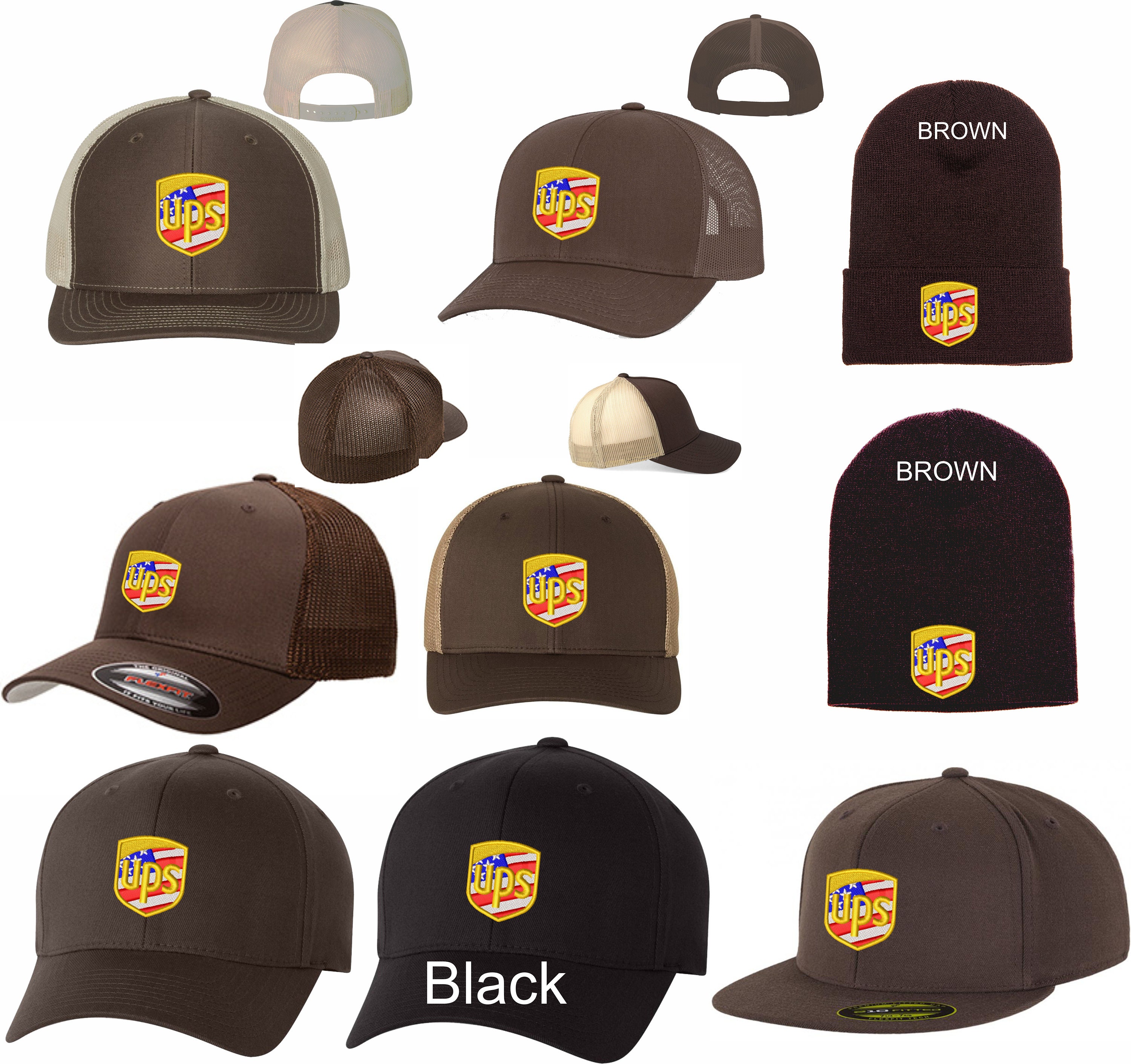 Custom UPS USA Flag Hats Caps 112 Richardson Flex Fit 210 Flat Bill ...