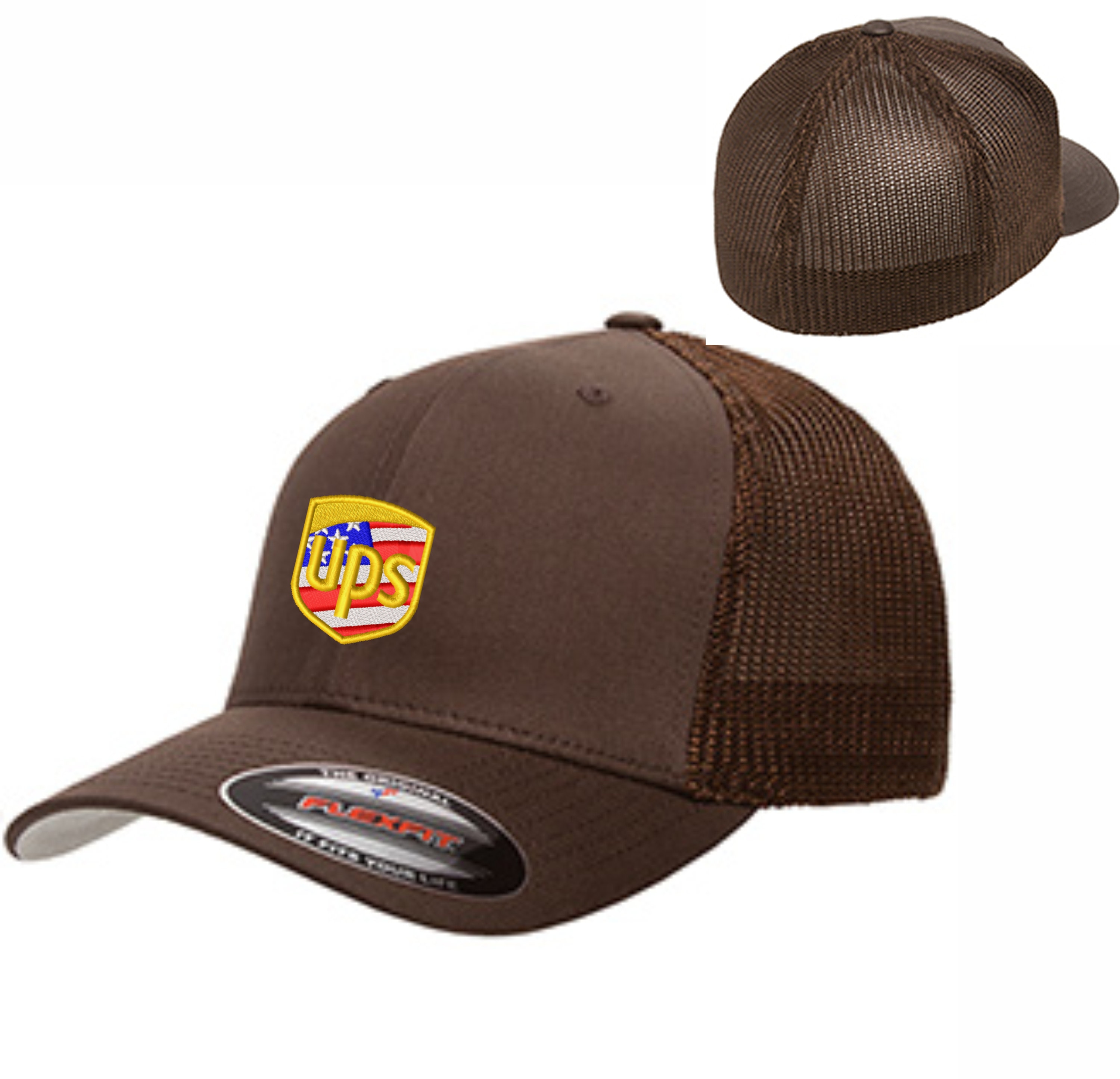 Custom UPS USA Flag Hats Caps 112 Richardson Flex Fit 210 Flat Bill ...