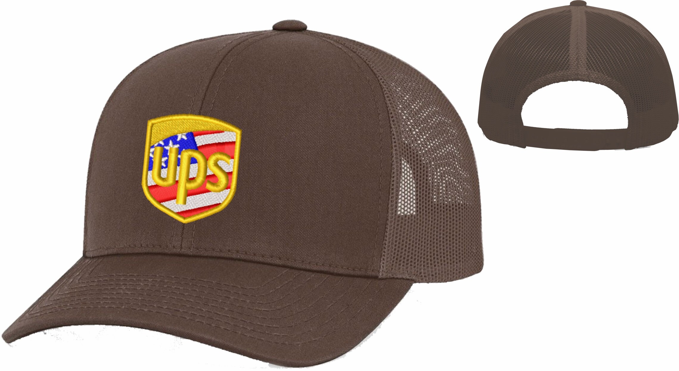 Custom UPS USA Flag Hats Caps 112 Richardson Flex Fit 210 Flat Bill ...