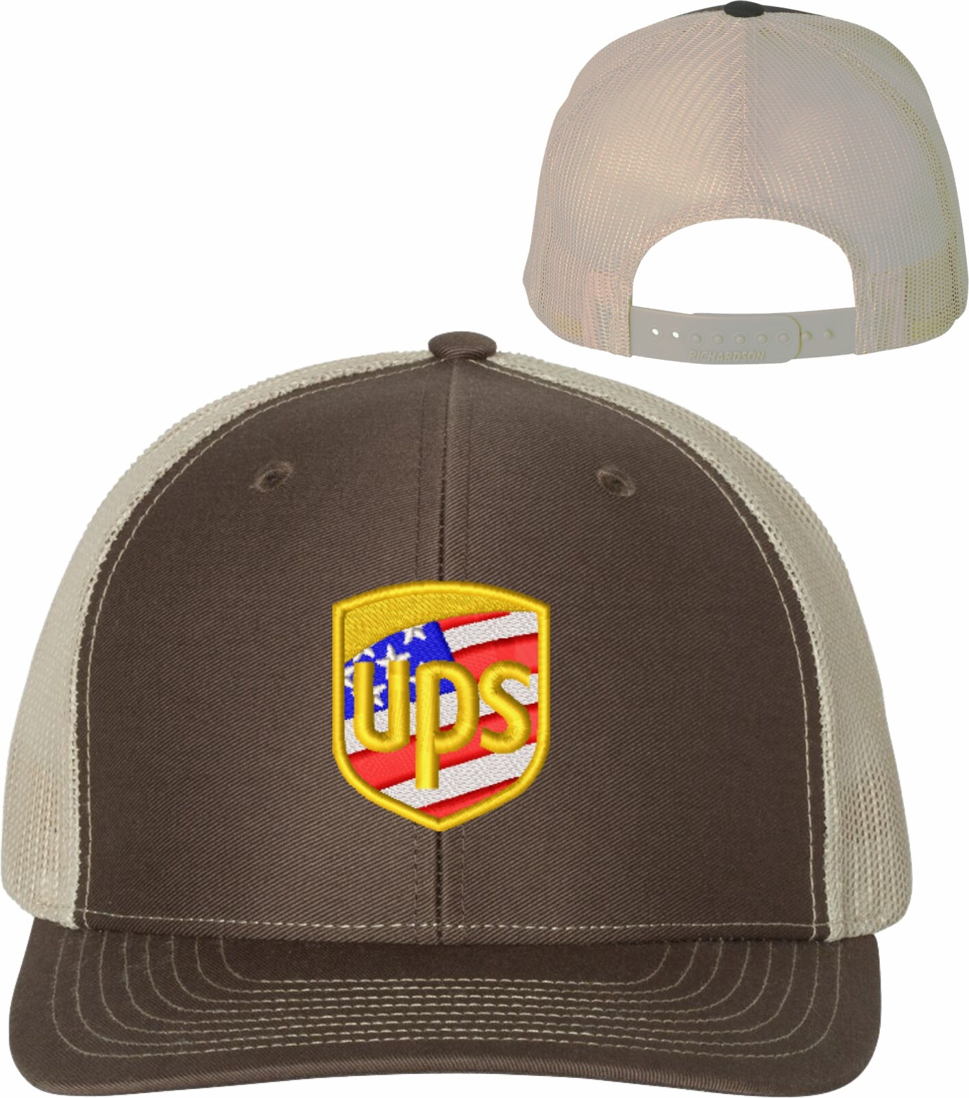Custom UPS USA Flag Hats Caps 112 Richardson Flex Fit 210 Flat Bill ...