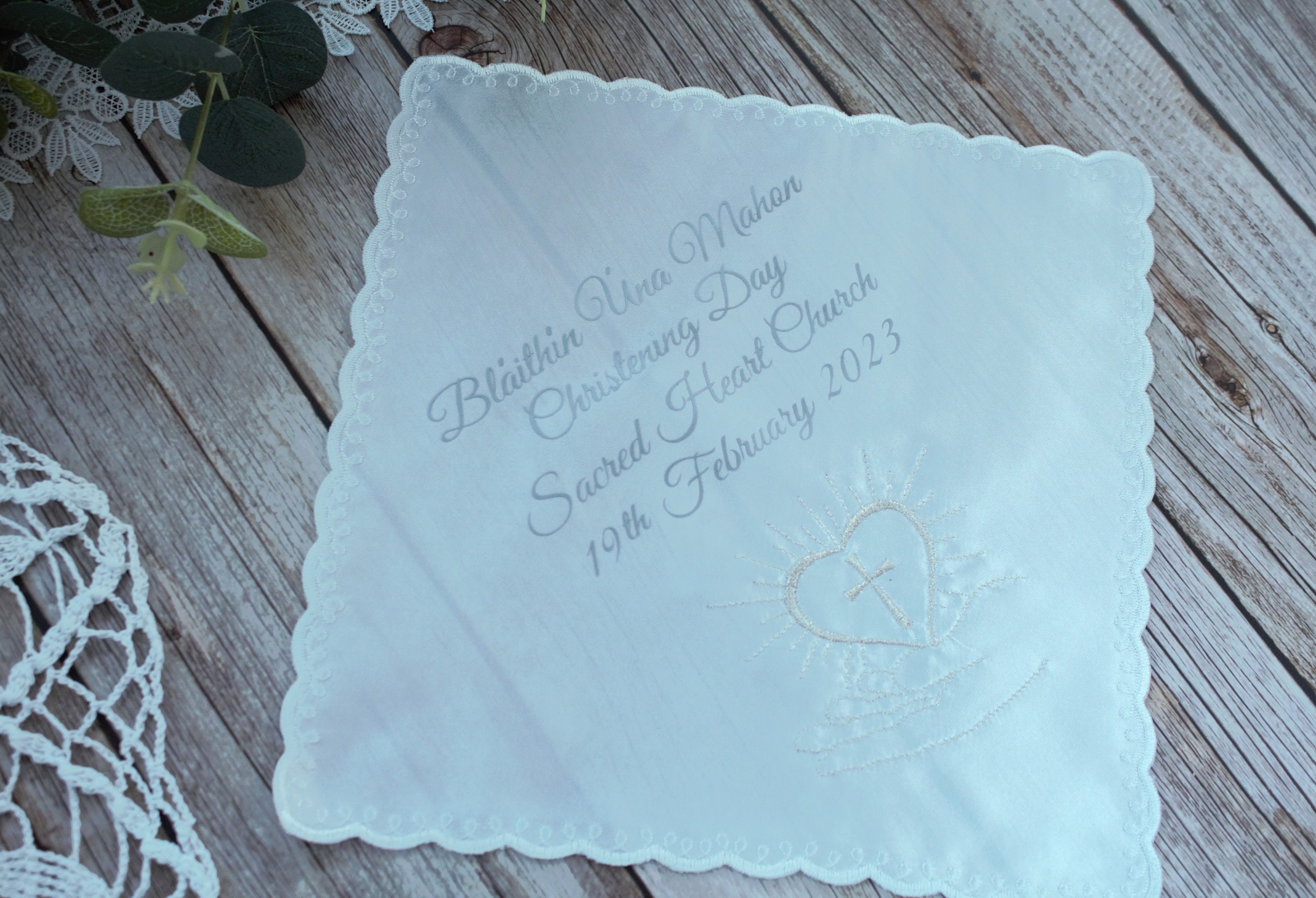 Personalised Christening Baptism White Gold Satin Handkerchief With ...