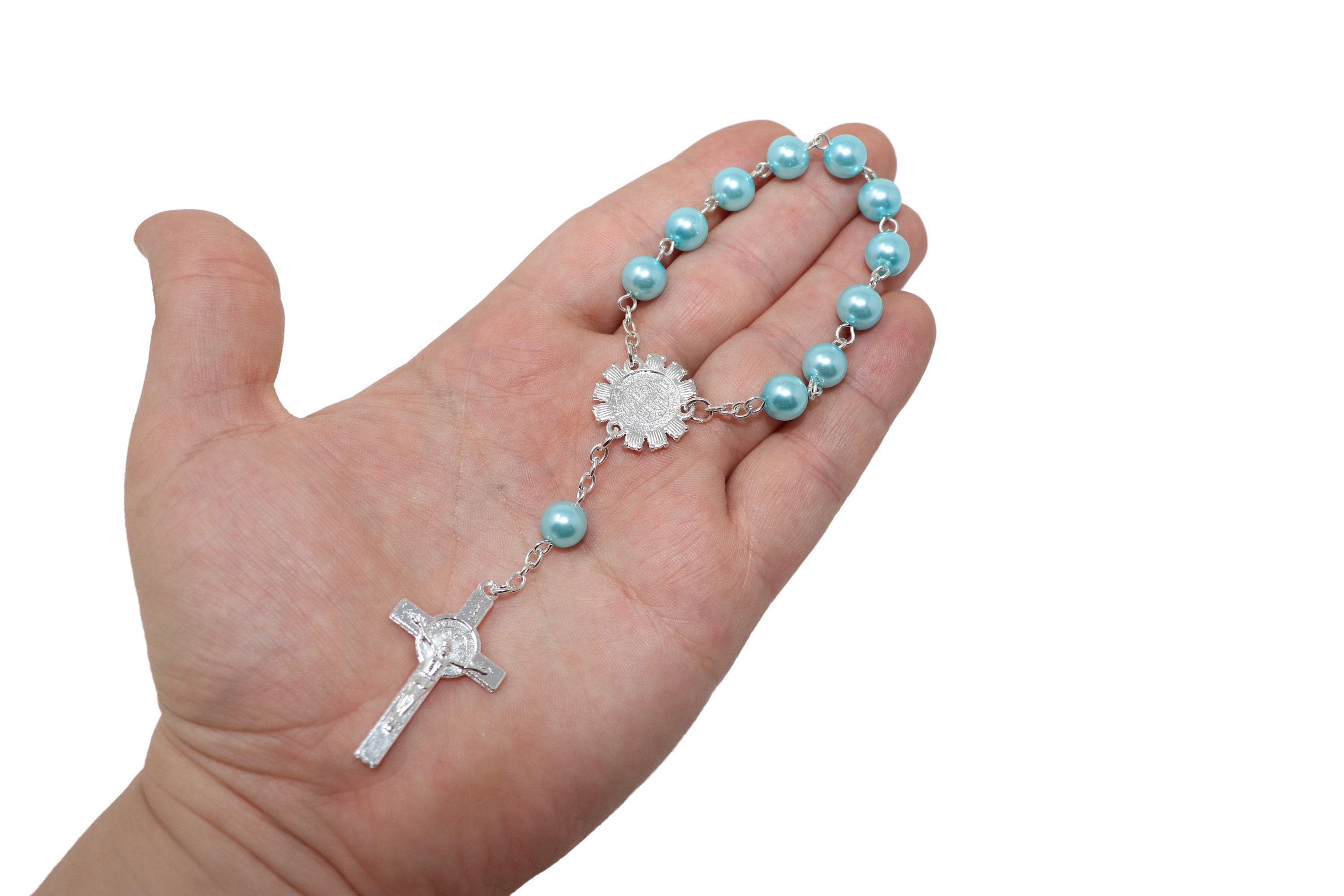 Mini Small Pocket Rosary Beads Pearl Crucifix Medal Catholic | Etsy