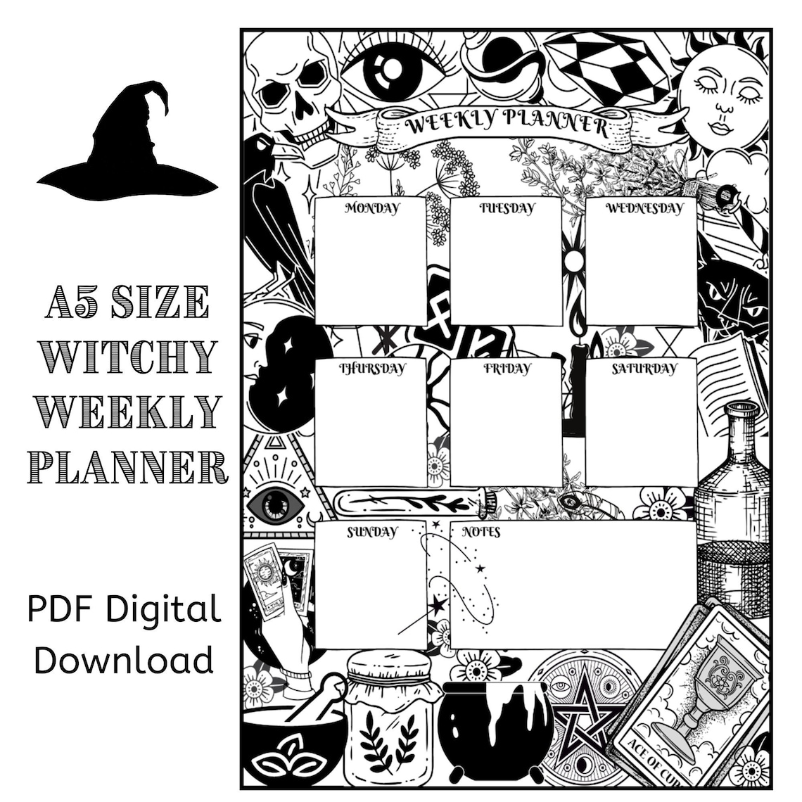 A5 WITCHY WEEKLY PLANNER Printable Download Page - Etsy