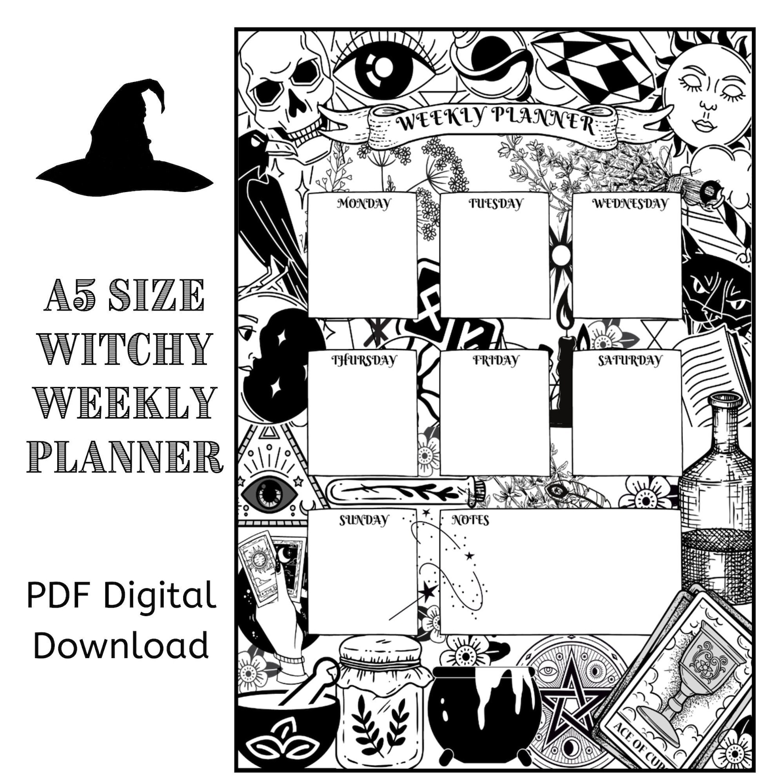 A5 WITCHY WEEKLY PLANNER Printable Download Page - Etsy