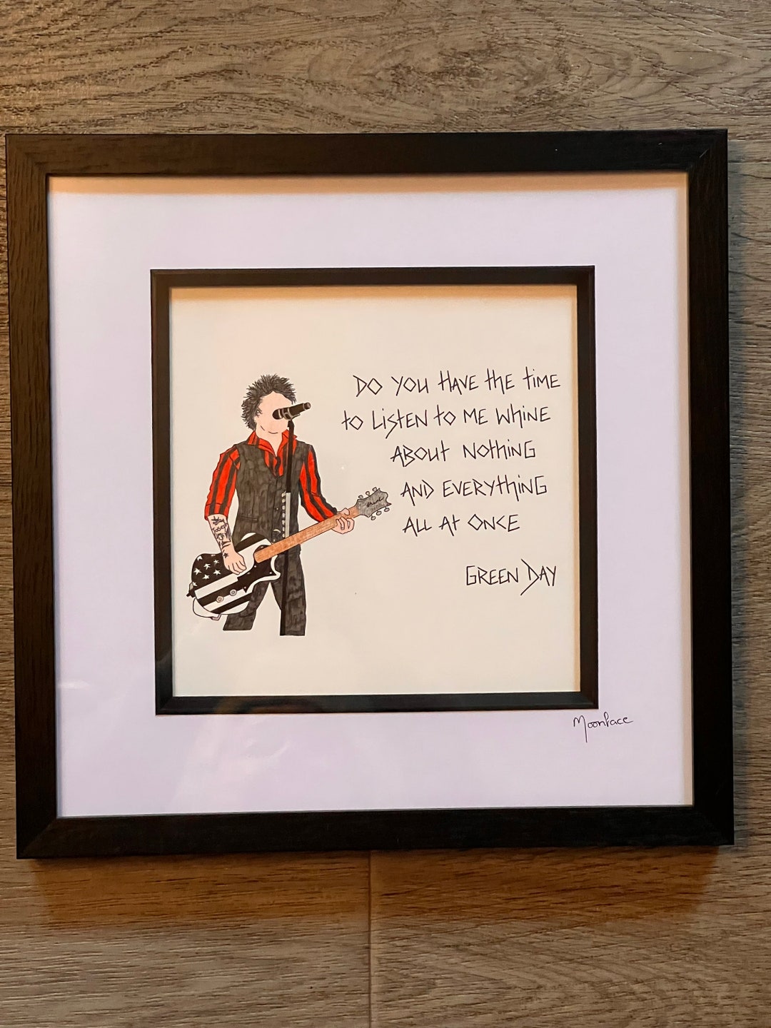 Green Day Hand Drawn Original Framed Artwork With Lyrics to Basketcase ...