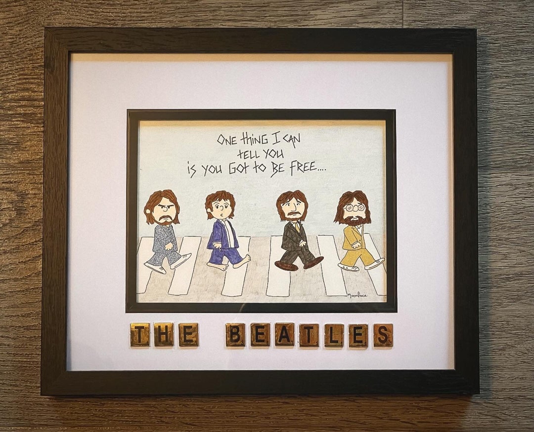 Beatles Abbey Road Cartoon Style Hand Drawn Original Framed Artwork ...