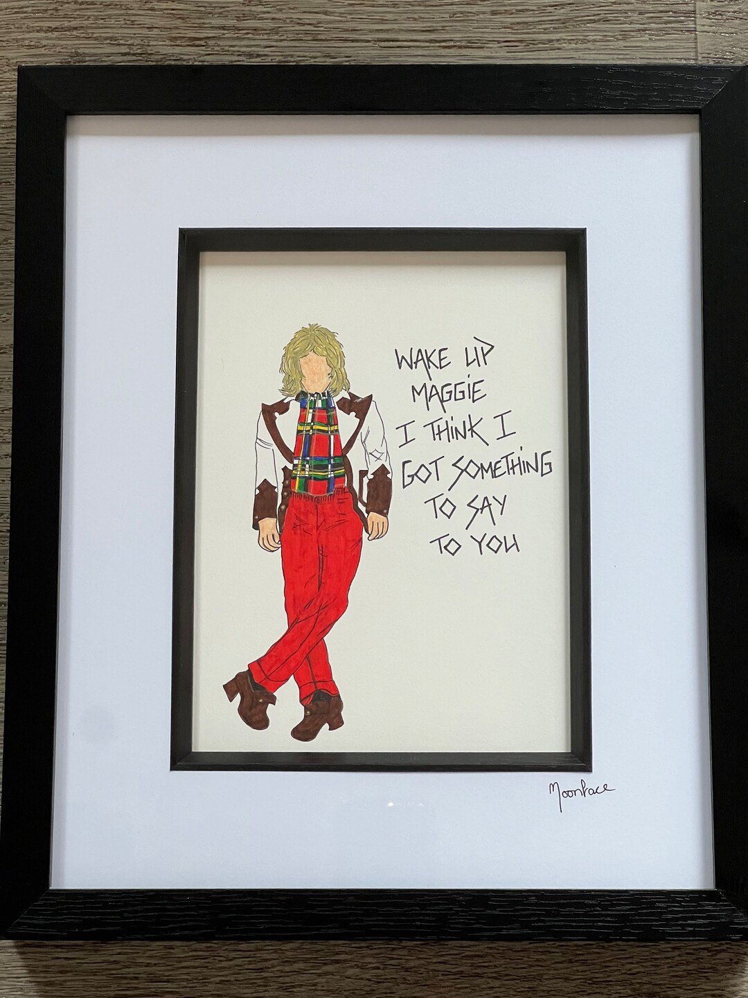 Rod Stewart Hand Drawn Original Framed Artwork With Handwritten Lyrics ...