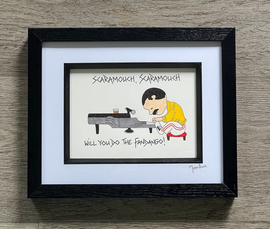 Hand Drawn Original Framed Freddie Mercury as Peanuts With Lyrics to ...