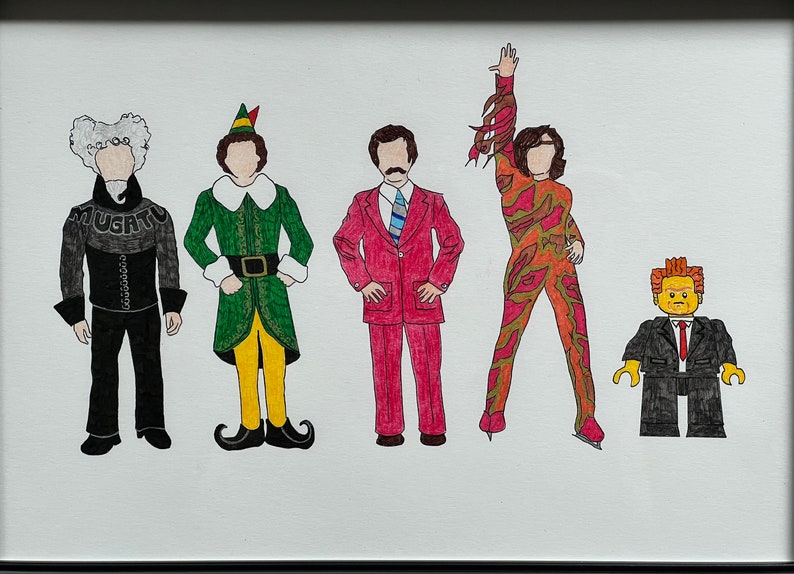 Will Ferrell Film Characters Hand Drawn from the Films Zoolander, Elf ...