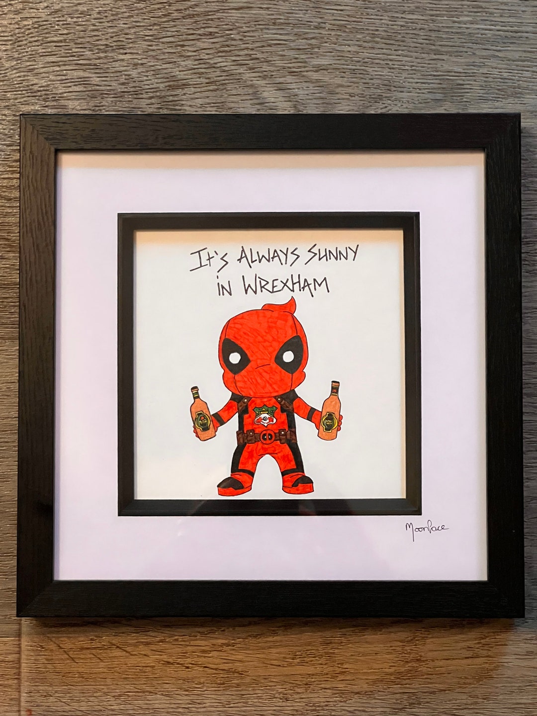 Deadpool Wrexham AFC Chibi Character Wielding 2 Bottles of Wrexham ...