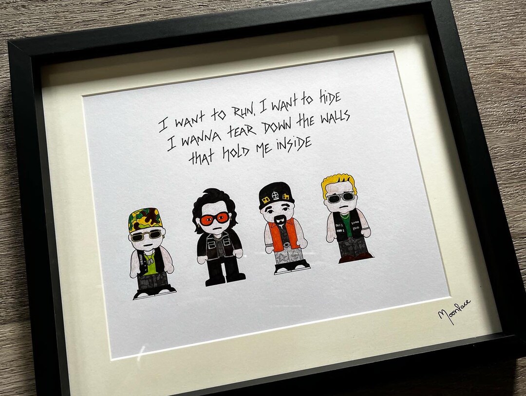 U2 Hand Drawn Original Framed Artwork With Lyrics to Streets Have No ...