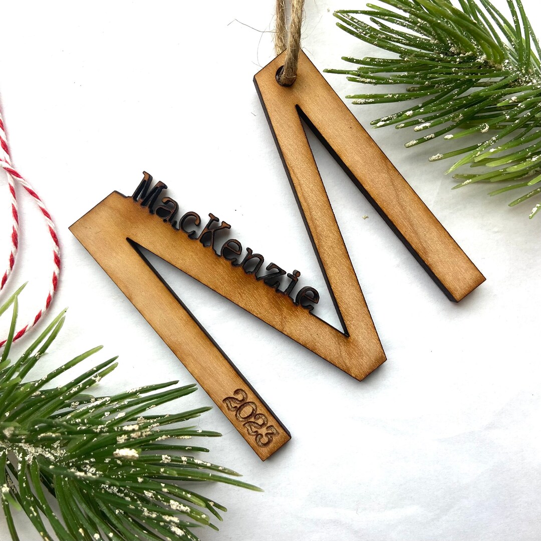 Initial With Name Ornament - Mackenzie - Engraved Birch Wood - Made in ...