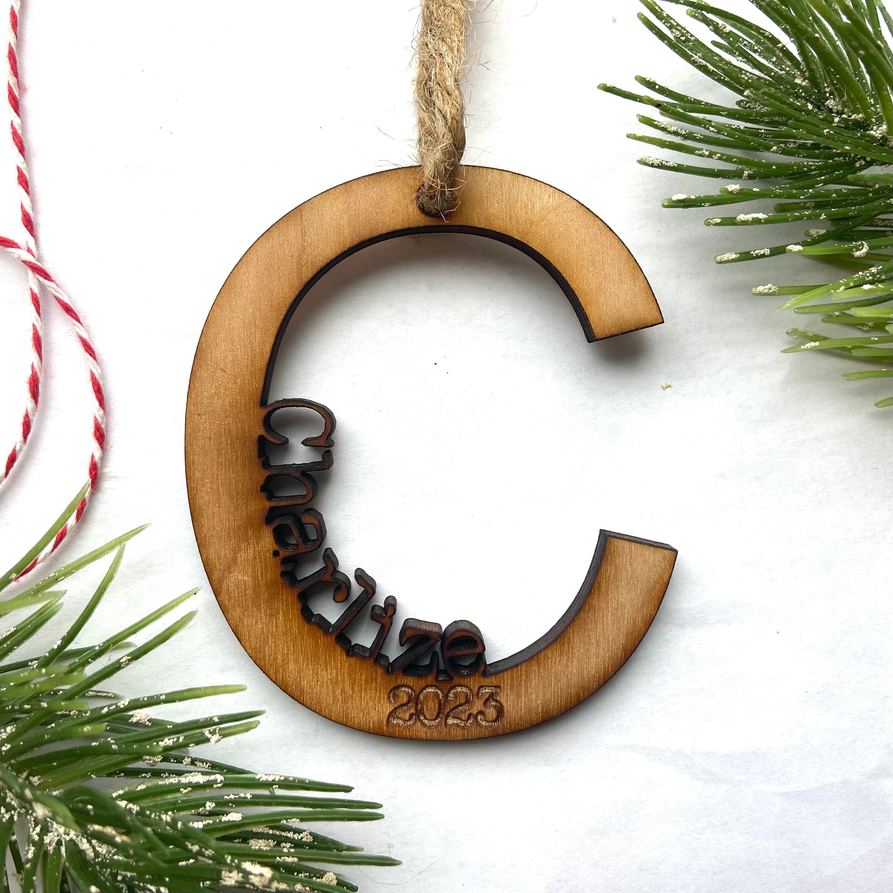 Initial With Name Ornament - Silas - Engraved Birch Wood - Made in USA ...