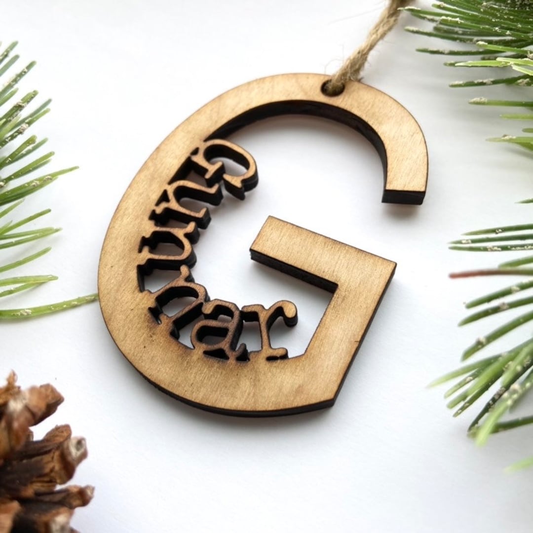 Initial With Name Ornament - Gunnar - Engraved Monogram Birch Wood ...