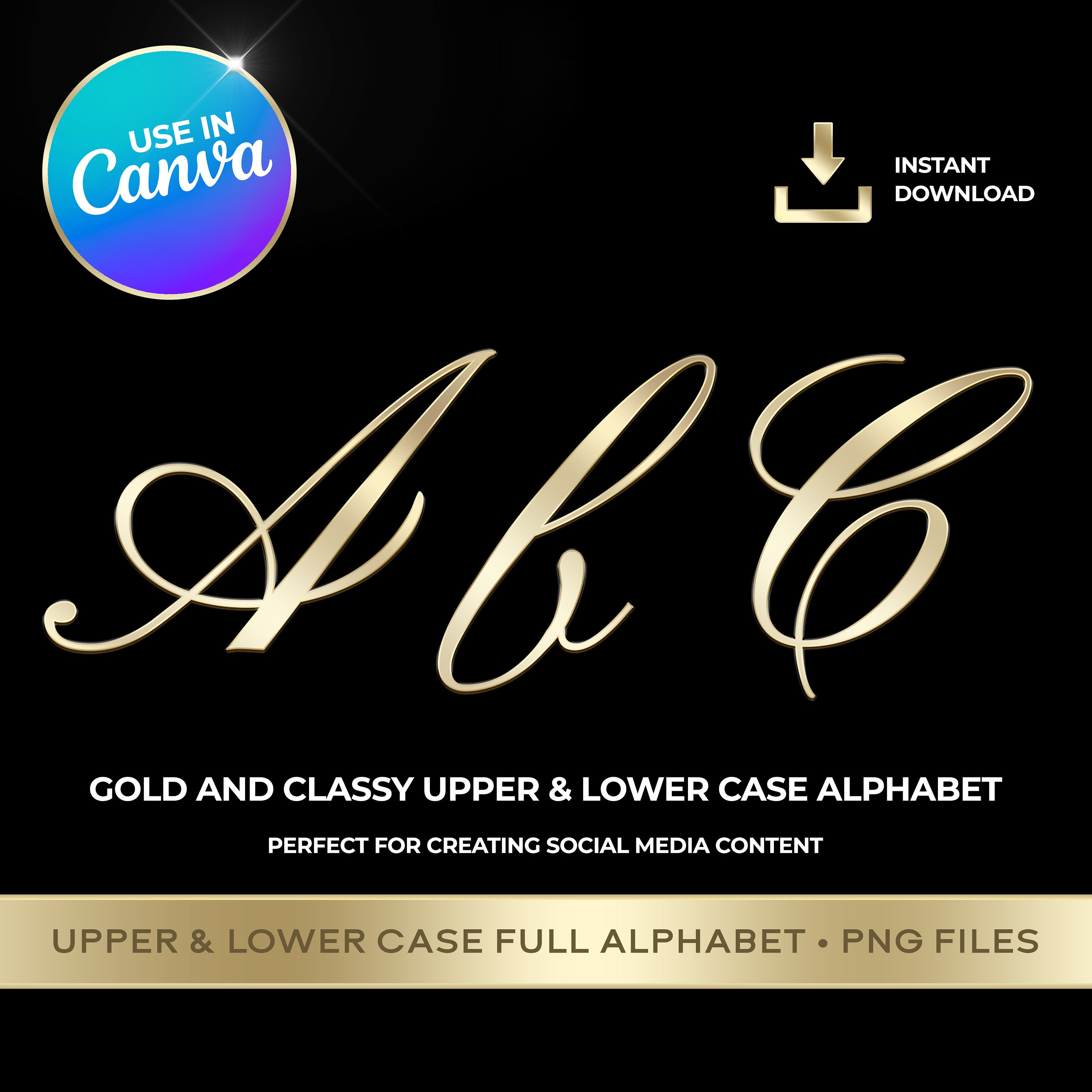Gold Script Upper and Lowercase Letters, Gold Clipart, Gold Alphabet ...