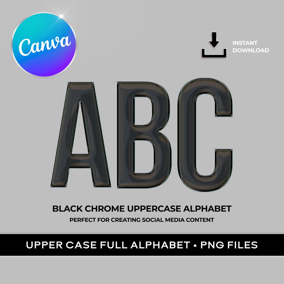 Black Chrome Letters, Black Clipart, Black Uppercase Alphabet, Chrome ...