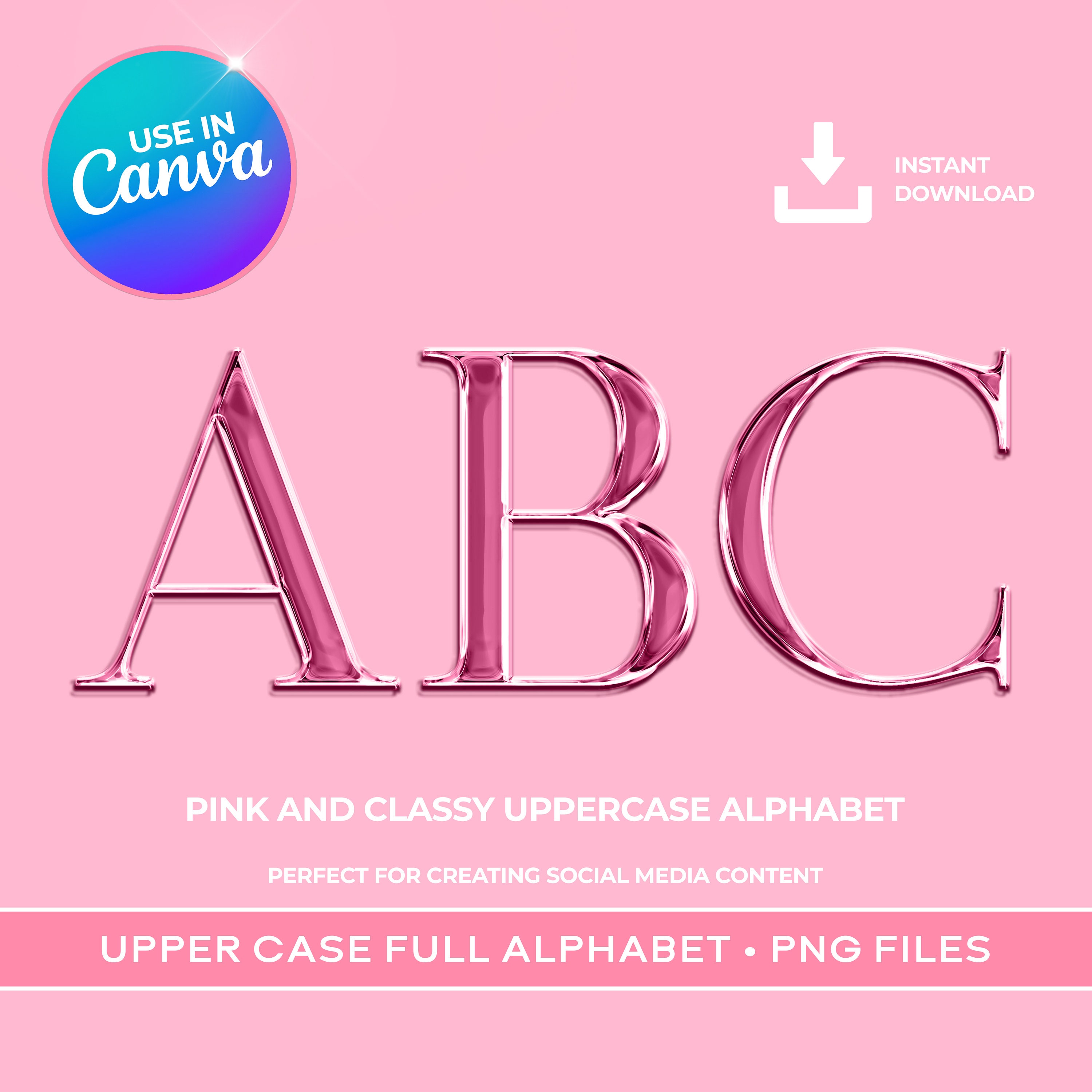 Pink Chrome Letters, Gold Clipart, Pink Uppercase Alphabet, Chrome PNG ...
