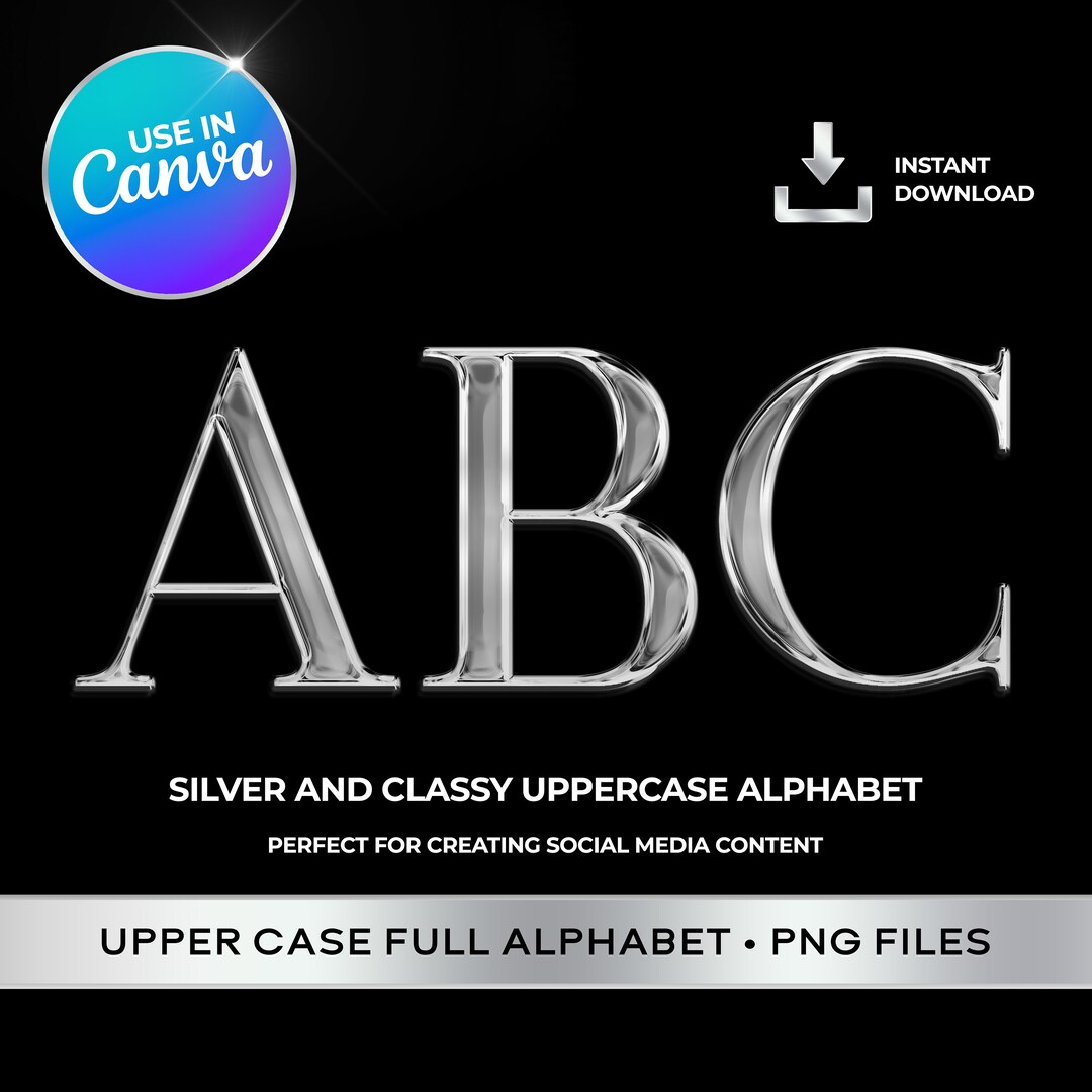 Silver Chrome Letters, Clipart, Silver Uppercase Alphabet, Chrome PNG ...